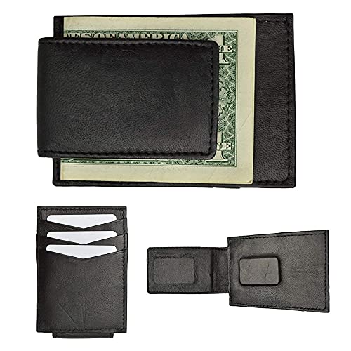 Generic Mens Genuine Leather Money Clip Magnet Front Pocket Wallet Slim ID Card Case New, Black