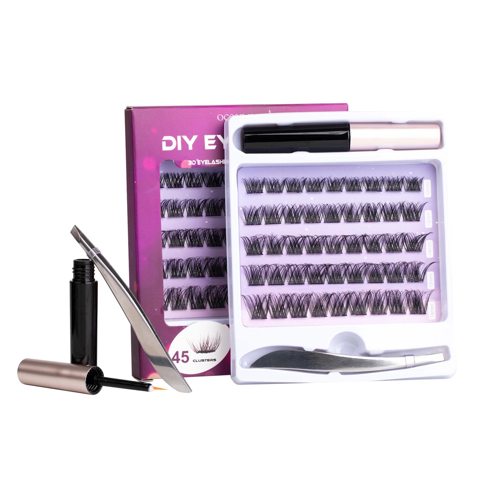 Individual Lashes False Eyelashes 45 Cluster Lashes Eyelash Extension Kit with Lash Glue DIY Wispy Fluffy Lash Clusters Reusable Natural Soft Eyelashes Thin Band C CC D Curl 10-16MM