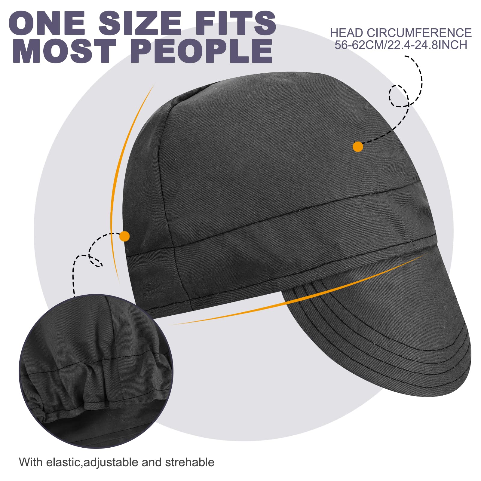 Janmercy 2pcs Welding Caps for Men Flame Resistant Cotton Welding Hat Welder Caps Mesh Inside Liner Elastic Low Crown (Black Gray)