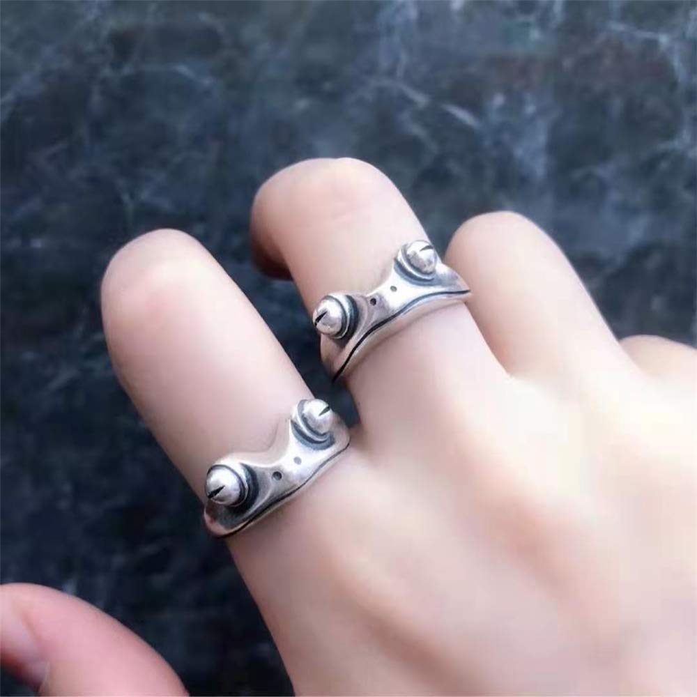 gootrades 2pcs Retro Frog Rings,Unisex Alloy Frog Open Adjustable Couples Rings,Animal Engagement Ring Finger Ring (2pcs Silver)