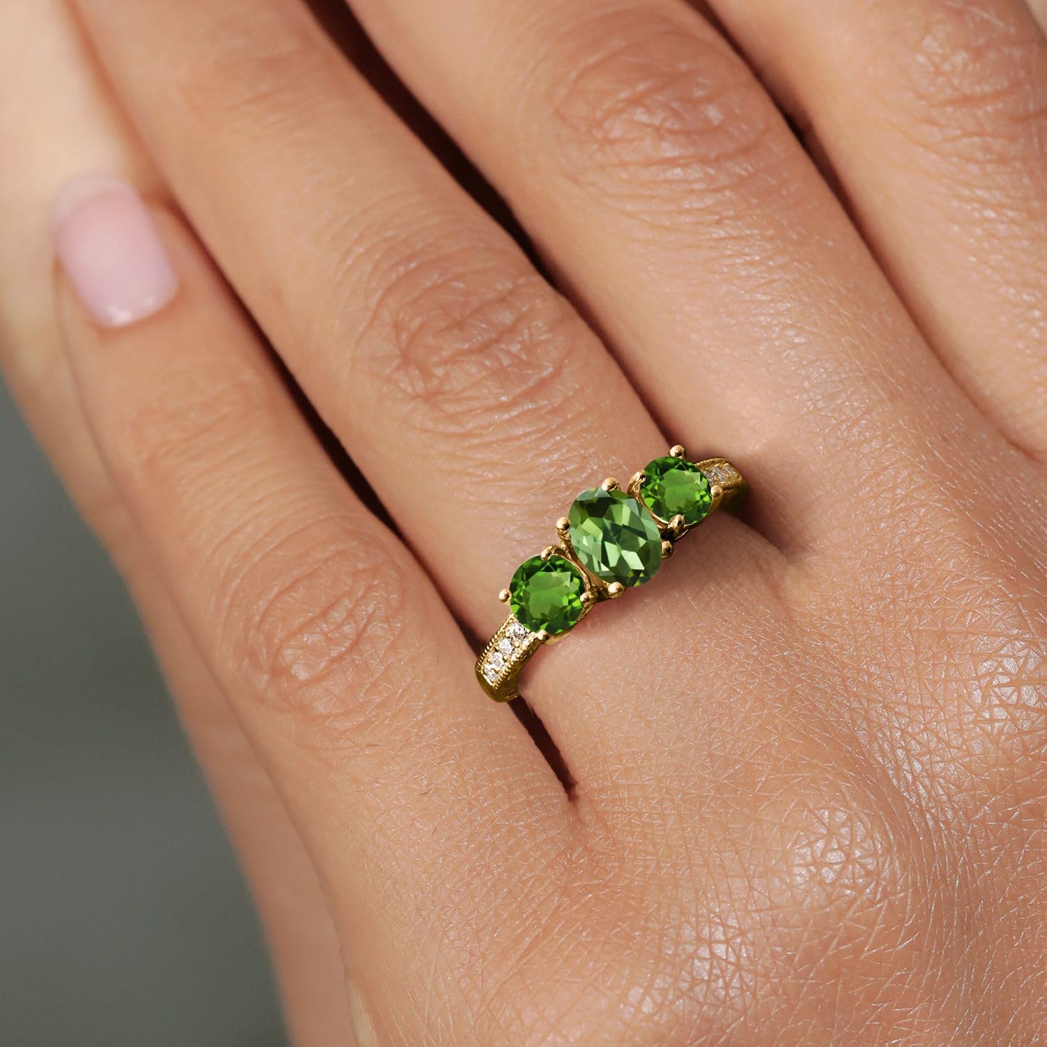 Gem Stone King 18K Yellow Gold Plated Silver Green Tourmaline and Green Chrome Diopside Ring For Women (1.82 Cttw, Gemstone Birthstone, Available In Size 5, 6, 7, 8, 9)