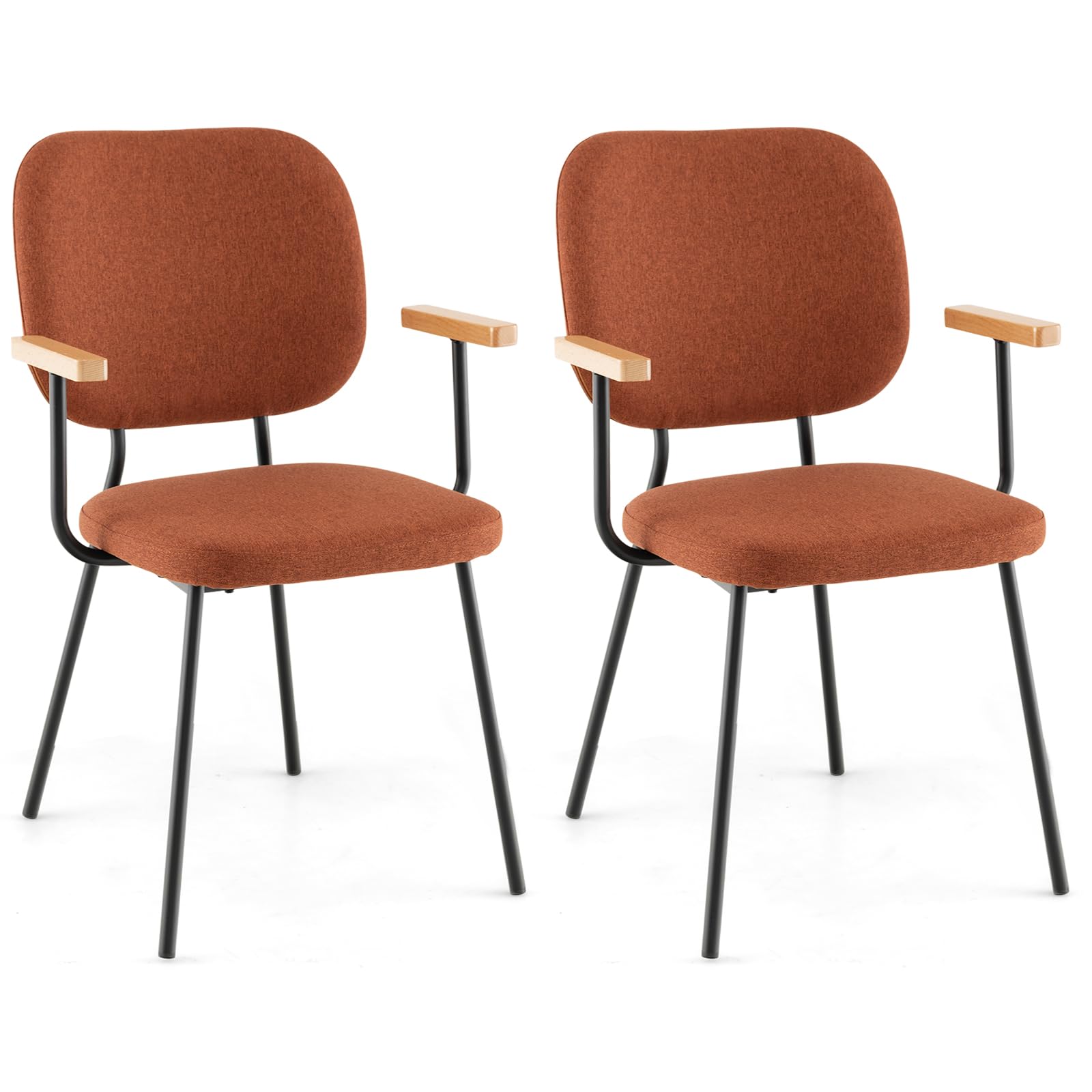 Giantex Modern Fabric Dining Chair Set of 2, Padded Armchairs with Linen Fabric, Sturdy Metal Legs, Curved Backrest, Load up to 360 LBS, Accent Chair for Living Room Kitchen