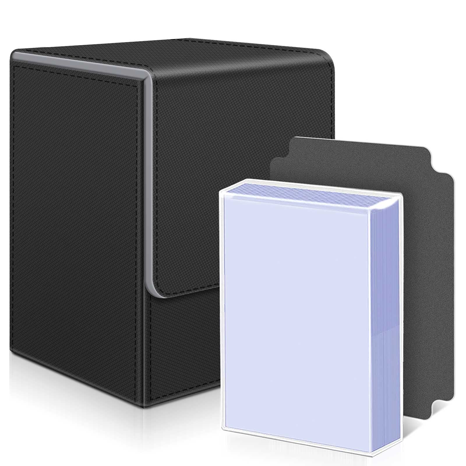 Homthy 100+ Card Deck Case for Trading Cards, Card Deck Boxes with 100 PCS Penny Card Sleeves Commander Card Storage Box Magic Card Protectors Fit for YuGiOh, MTG and Sport Cards