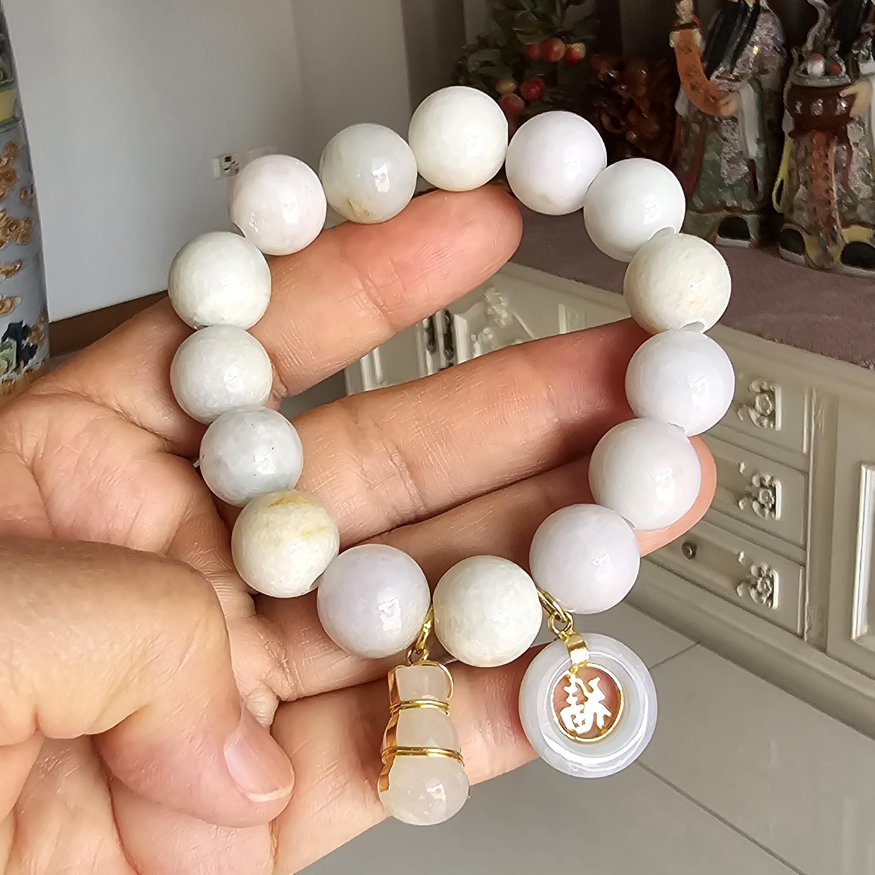 Heavens Tvcz Jade Thai Bracelet for Women Charms Natural Gemstone Beads with Pendant Gems Coin Lucky Calabash Prosperity