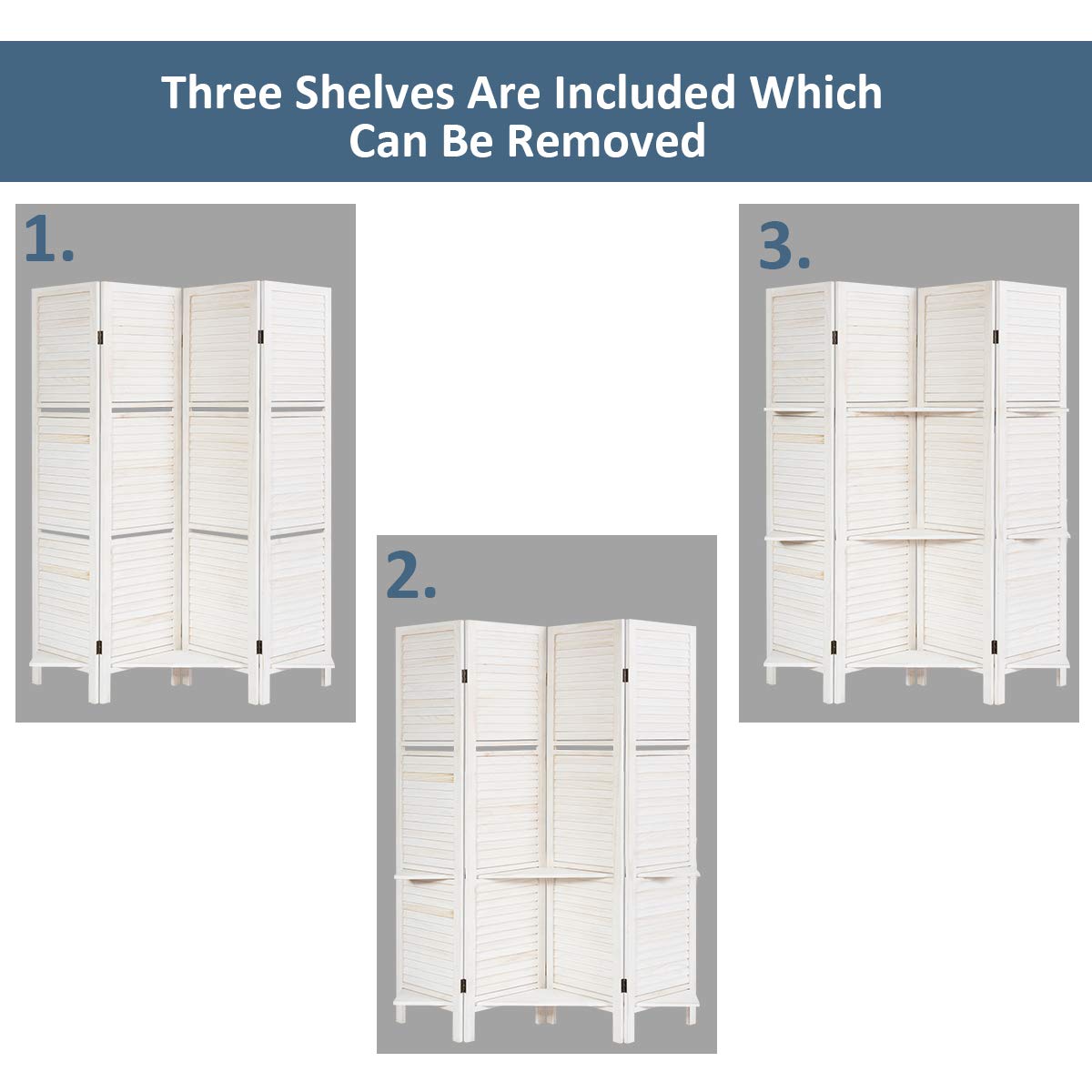 Giantex Room Divider with Shelves, 4 Panel Room Dividers and Folding Privacy Screens, Room Separators Divider Wall, Divider for Room Partition Separation, 5.6Ft Foldable Room Divider Screen, White