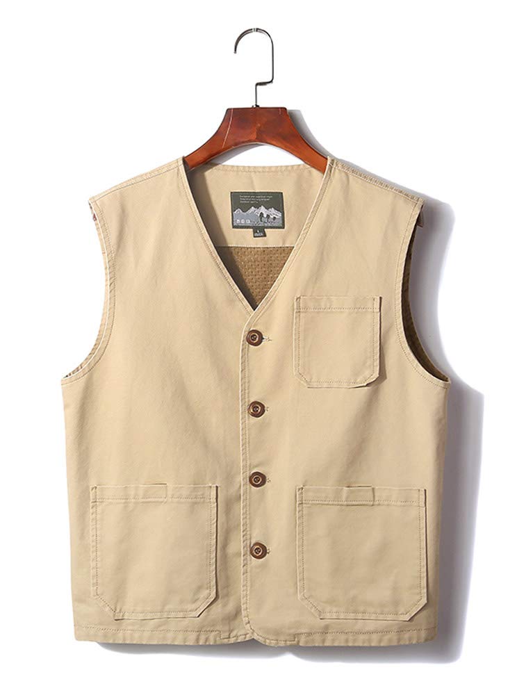Gihuo Men's Casual Outdoor Cotton Travel Vest(-Beige-L)
