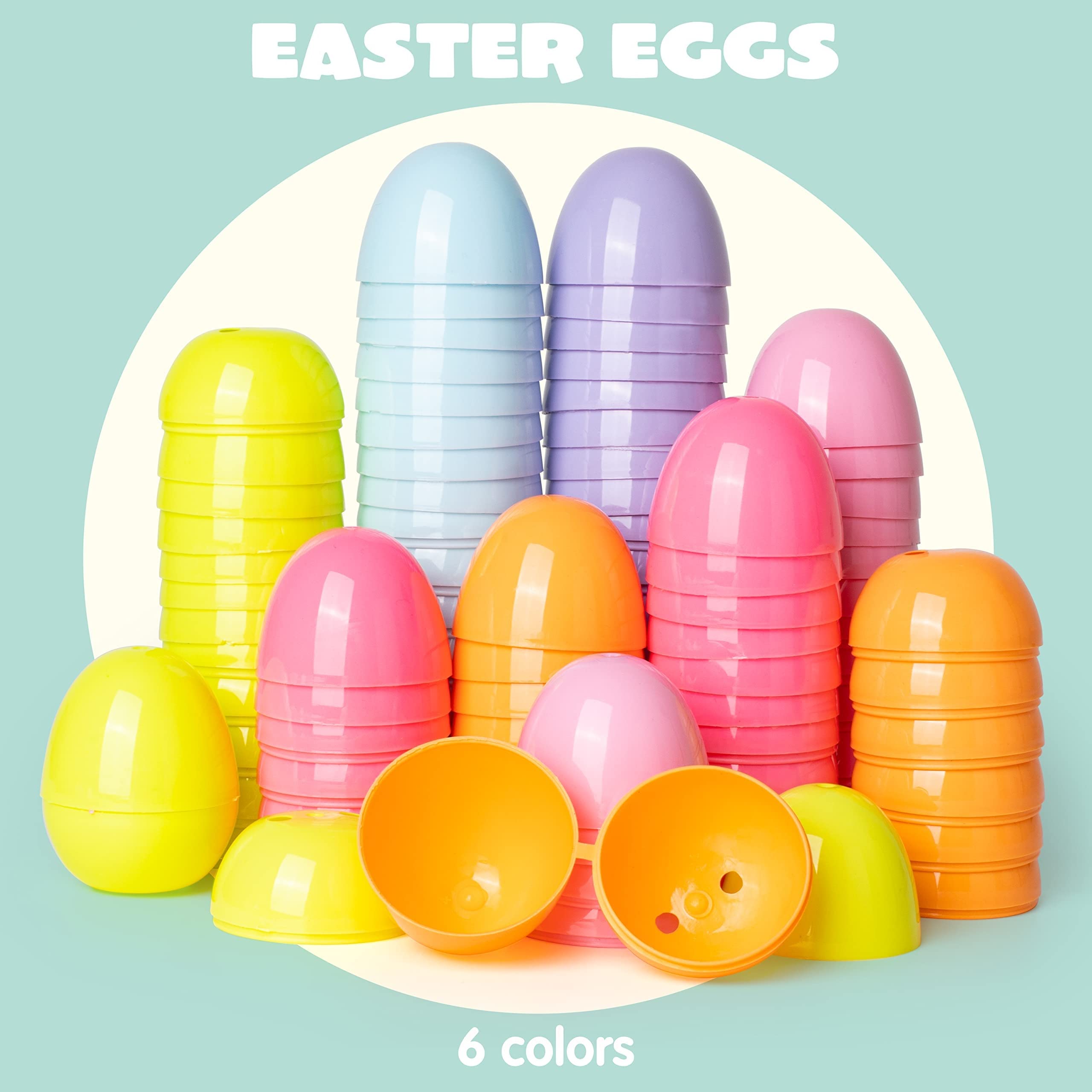 JOYIN 300PCS 2.3" Pastel Easter Eggs, Empty Easter Eggs Fillable, Colorful Bright Plastic Eggs Bulks for Easter Hunt, Filling Treats, Party Favor, Easter Basket Stuffers, Classroom Prize Supplies