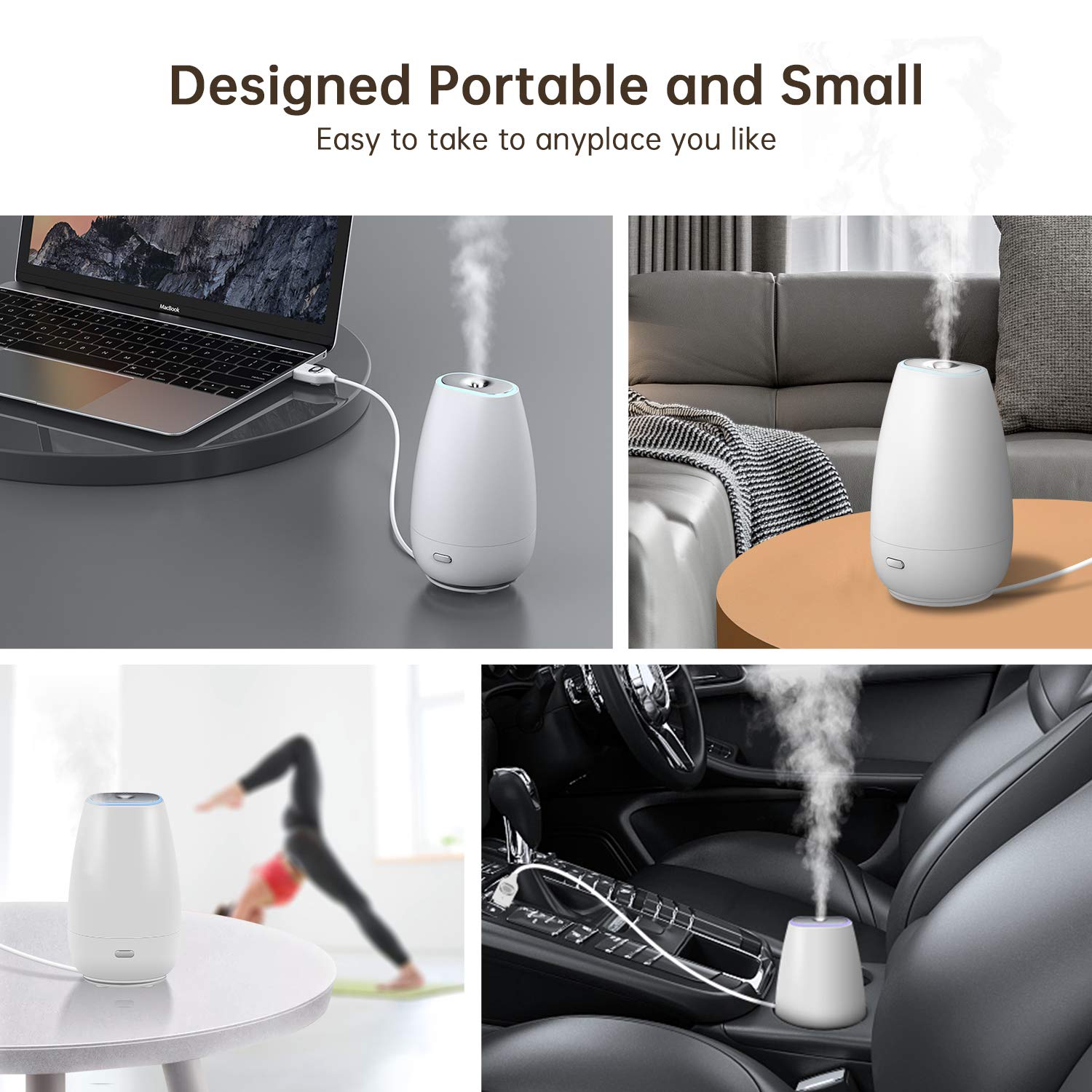 Gocheer Car Diffuser, Ultrasonic USB Car Humidifier Diffusers Essential Oil Aromatherapy Diffuser for Car Bedroom Baby Room Small Air Humidifiers with Waterless Auto Shut-Off, 7 Colorful Night