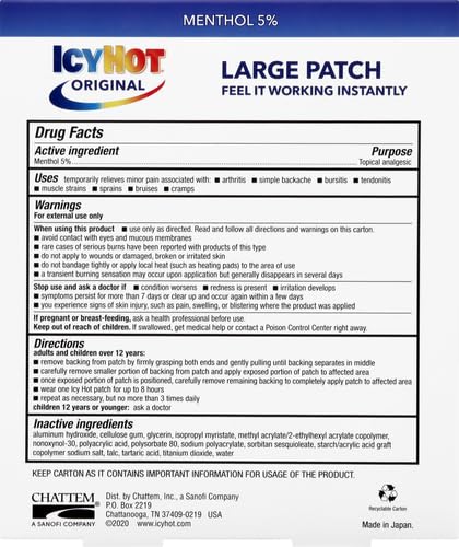 Icy Hot Original Medicated Pain Relief Patch, Large, 5 count