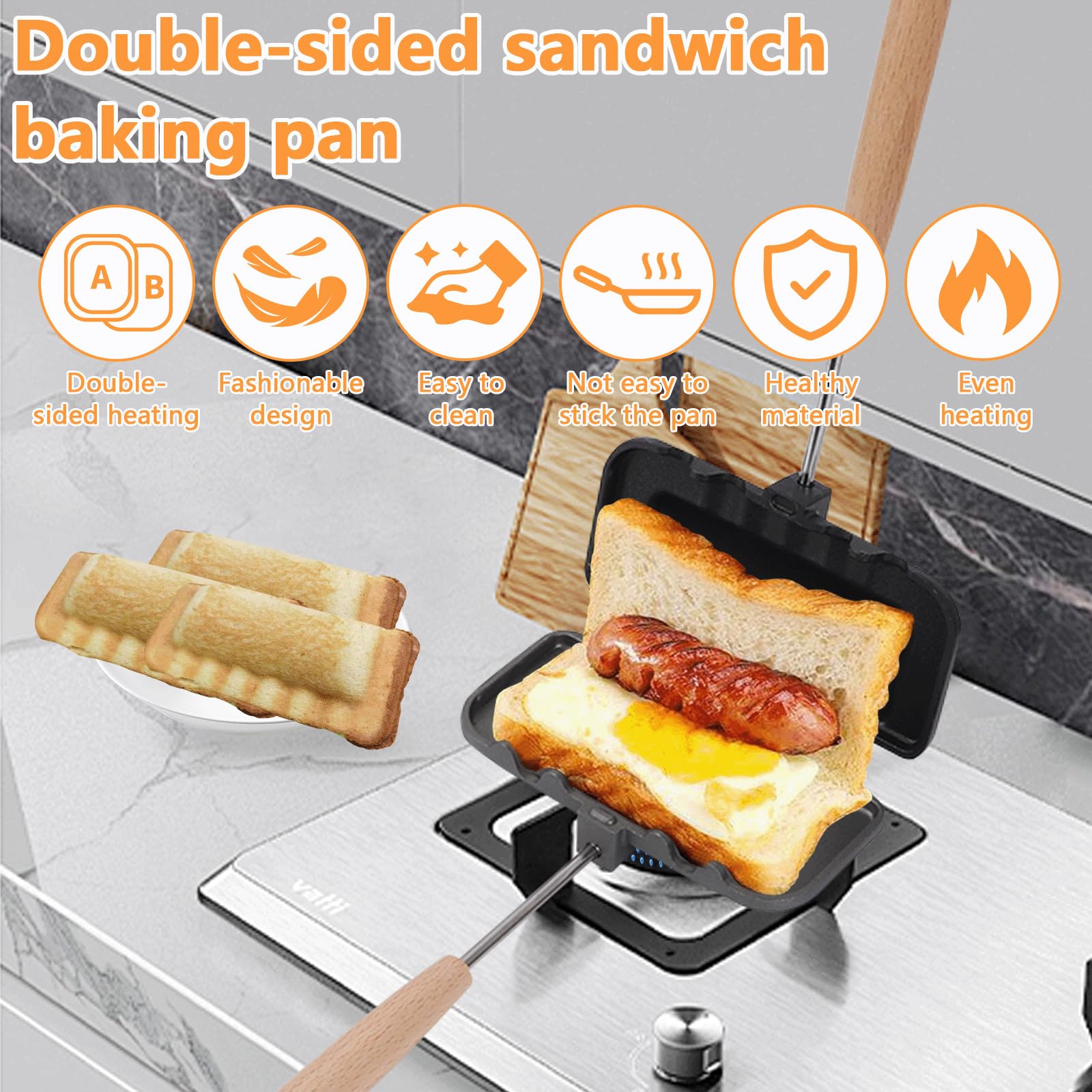 Hot Sandwich Maker, Hot Dog Toaster, Non Stick Breakfast Sandwich Maker Baking Pan, Removable Double-Sided Sandwich Baking Pan for Breakfast Omelets Pancakes, Frittatas and Toast (Black)