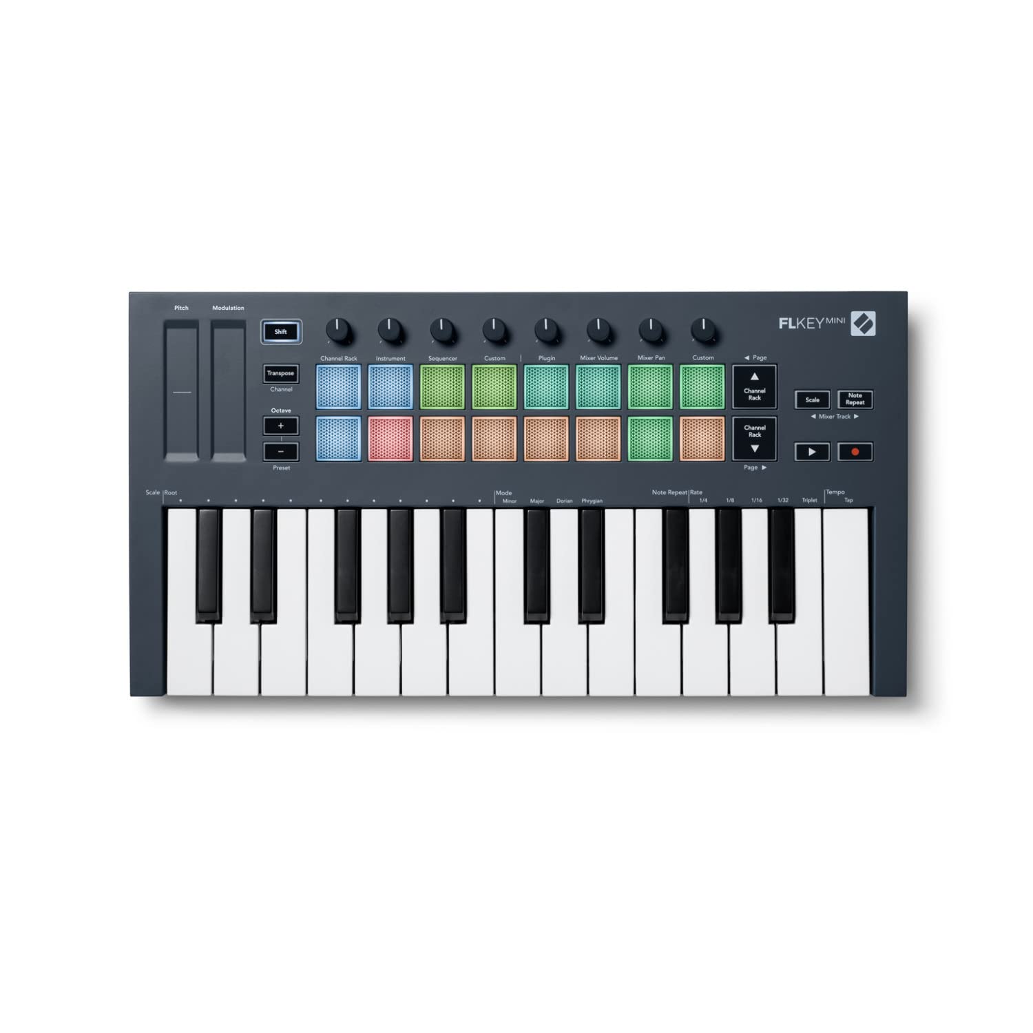 Novation FLkey Mini 25-Key MIDI Keyboard Controller Bundle for FL Studio with 20 Producer Edition (Boxed), Keyboard Piano Style Sustain Pedal (Black) and 4-Port USB 3.0 Hub (4 Items)