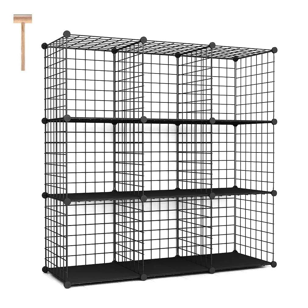 GuanJun Wire Cube Storage,9-Cube Storage Organizer, Metal Stackable Storage Bins (Black, 9-Cube) (Black, 9 Cube)