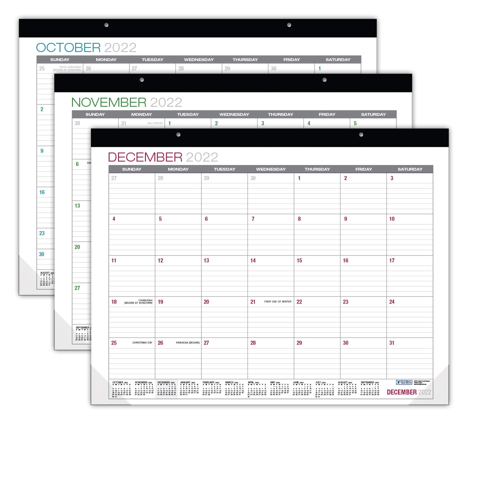 Global Printed Products Professional Desk Calendar 2022: Large Monthly Pages - 22"x17" - Runs Through December 2022 (Pack of 1)