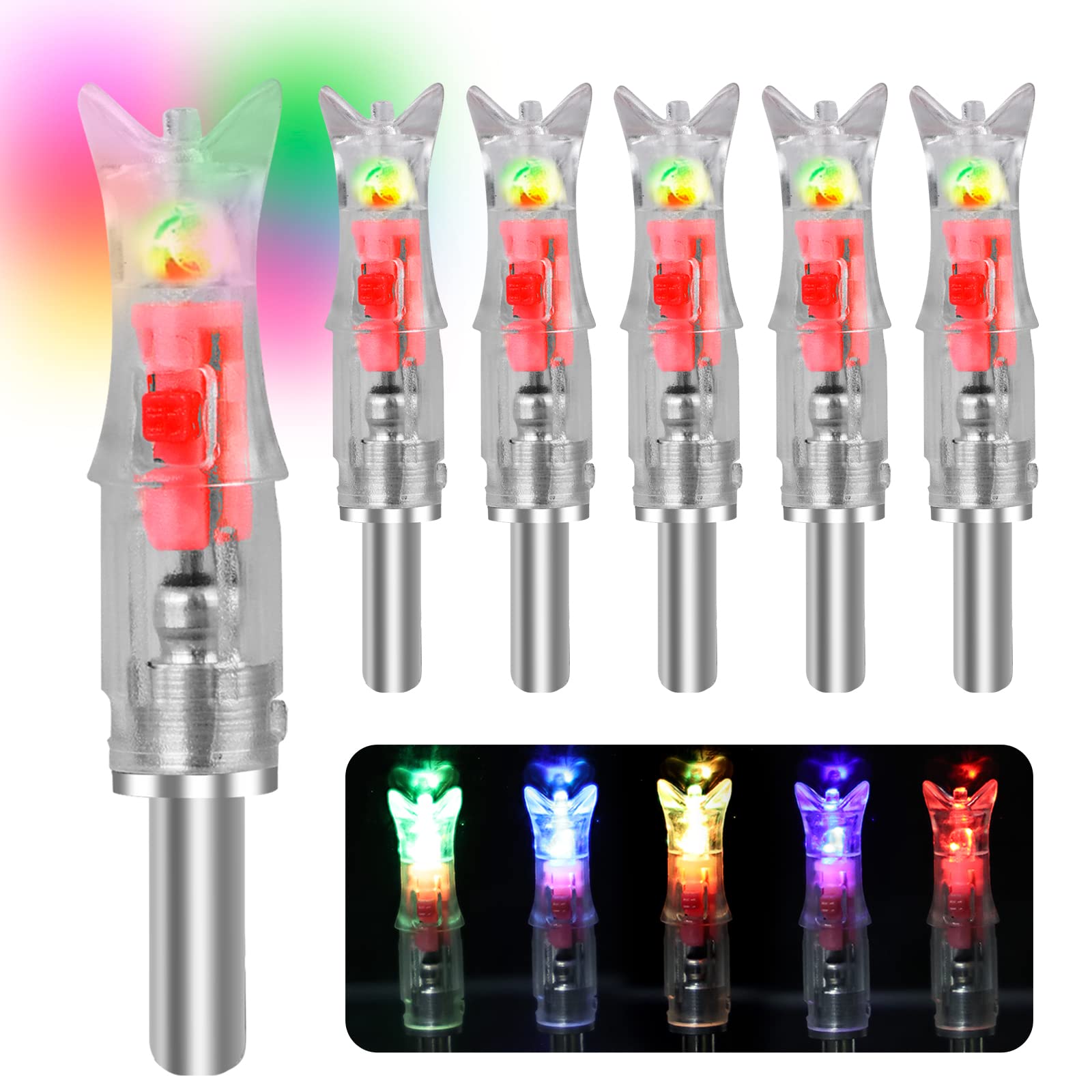 HPX Lighted Nocks for Arrows - Lighted Nocks 6 Pack Lighted Archery Nocks with 0.300"/ 7.62mm Inside Diameter for Archery Hunting (Colorful Pack of 6)