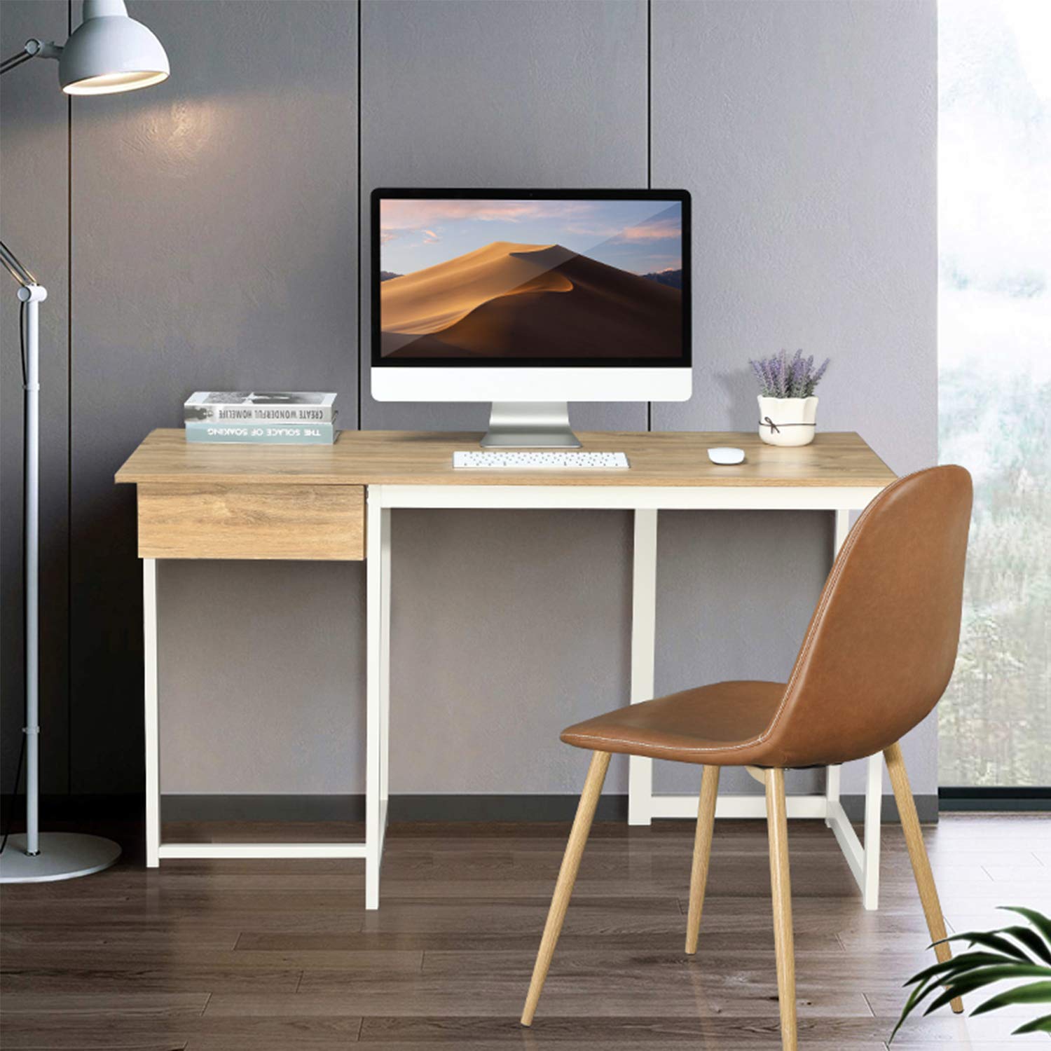 GreenForest Computer Desk with Storage Drawer 47 inch Office Writing Desk for Home, Modern Simple Study Desk PC Laptop Workstation, Oak