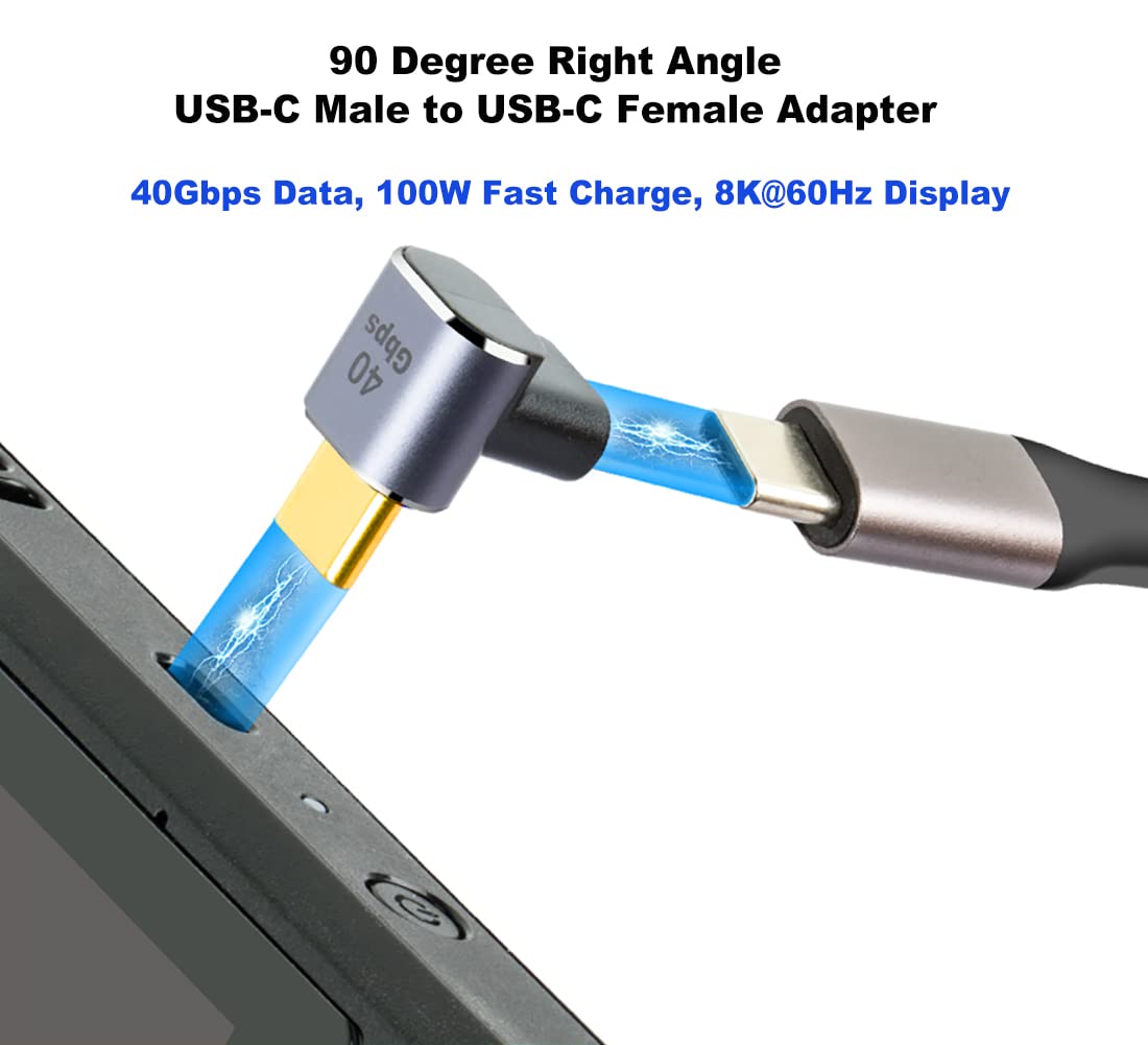 JOYJOM USB C 90 Degree Adapter:-Right Angle USB-C 4.0 40Gbps PD 100W 8K 60Hz Male to USB-C Female Adapter for Steam Deck ROG Alloy Switch Notebook Tablet Phone-2Pack
