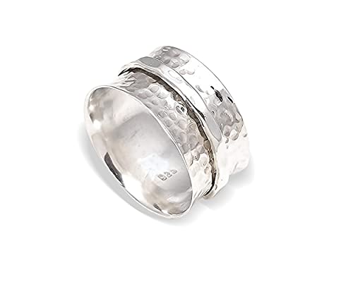 Generic 925 Sterling Silver Spinner Ring Meditation Ring Band Wide Hammered Worry Band (9)