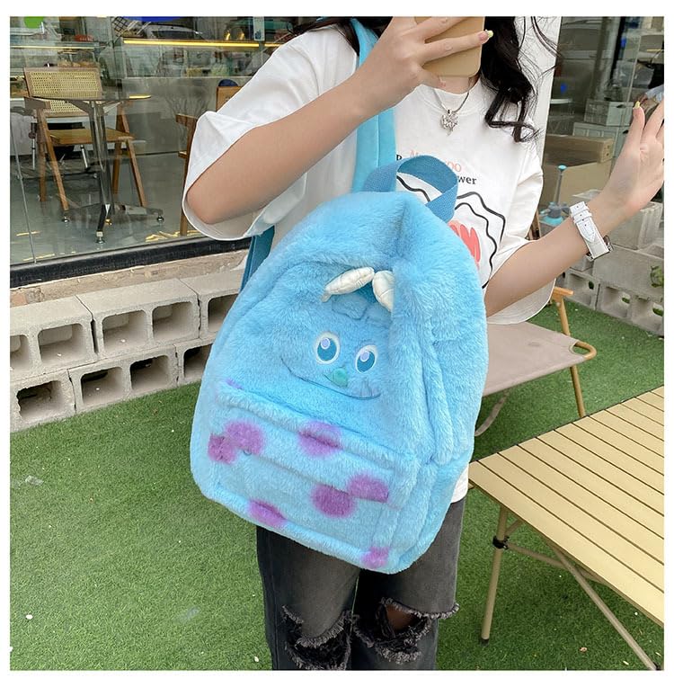 HOKMAH Kawaii Fuzzy Backpack Daypack, Cute Y2K Fluffy Animals Design Chic Cartoon Furry Daypack Bookbag Daily Use Shoulder Bag (blue)