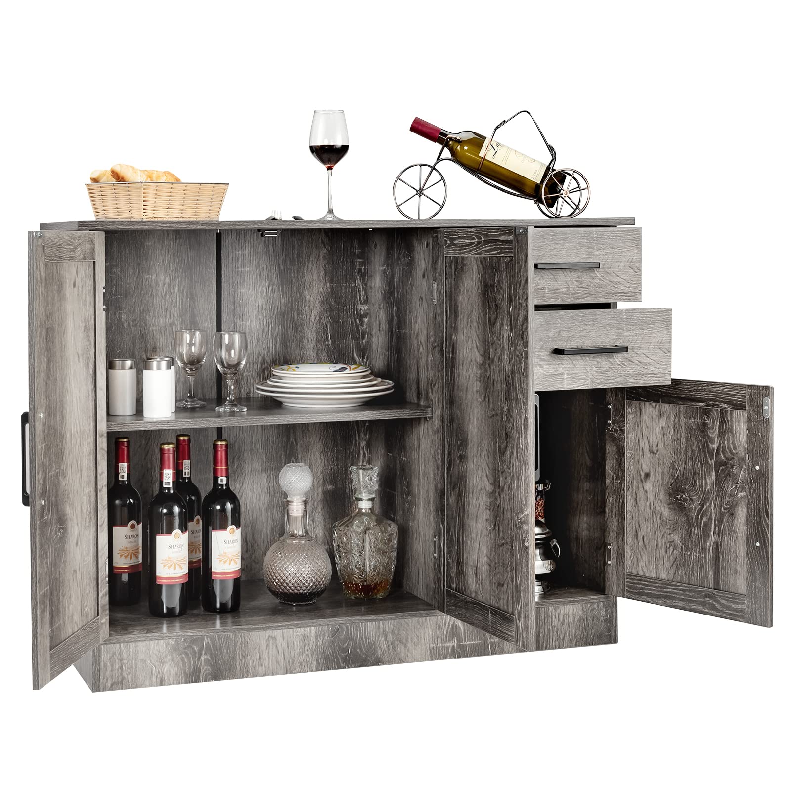 Giantex Buffet Server Sideboard Storage Cabinet Console Table Utensils Organizer Kitchen Dining Room Furniture, Entryway Cupboard with 2-Door Cabinet and 2 Drawers (Gray)