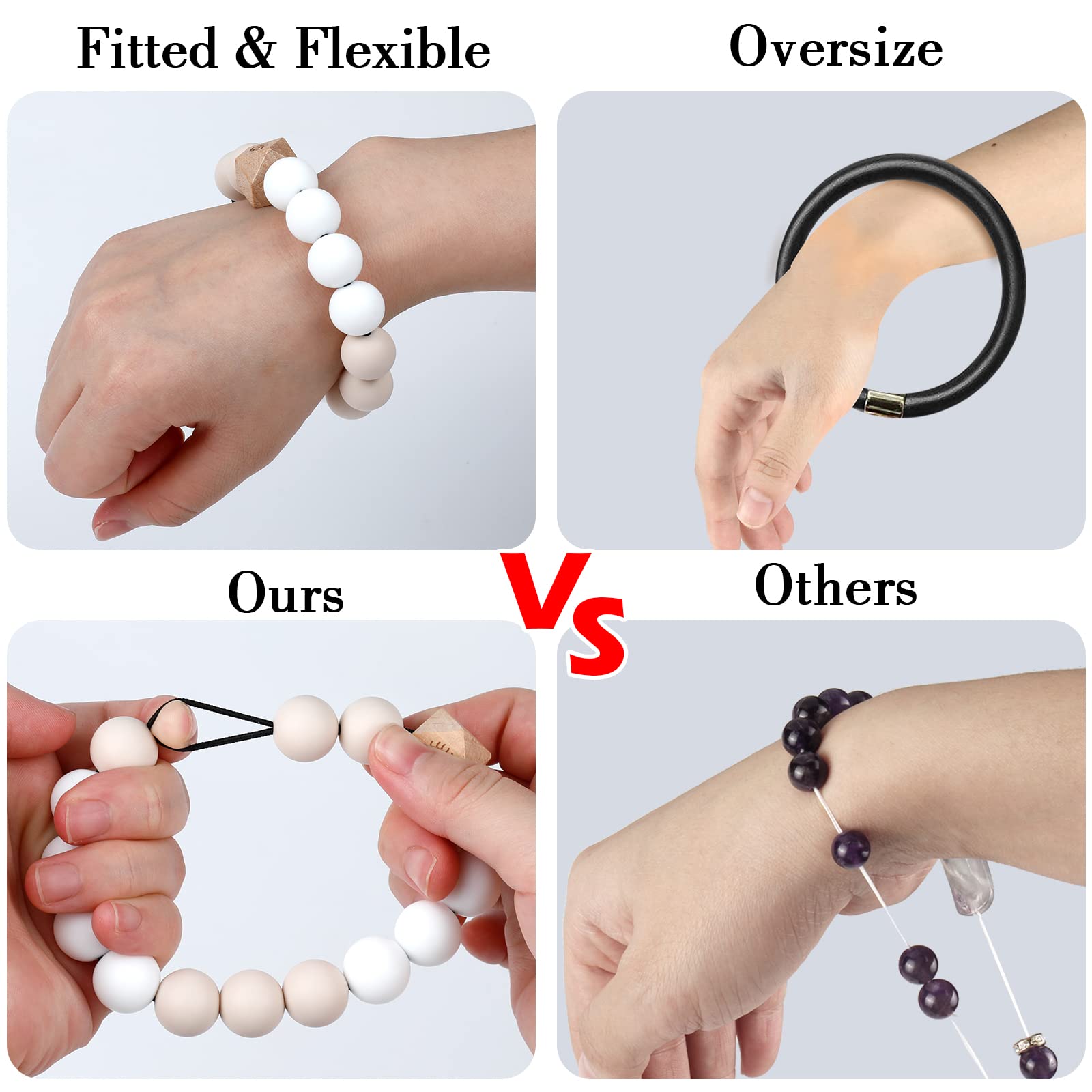 Hicdaw Wristlet Keychain Bracelet Wallet Keyring with Gift Box Silicone Bead Bangle 9 slots Card Holder Key Chains for Women (Pink)