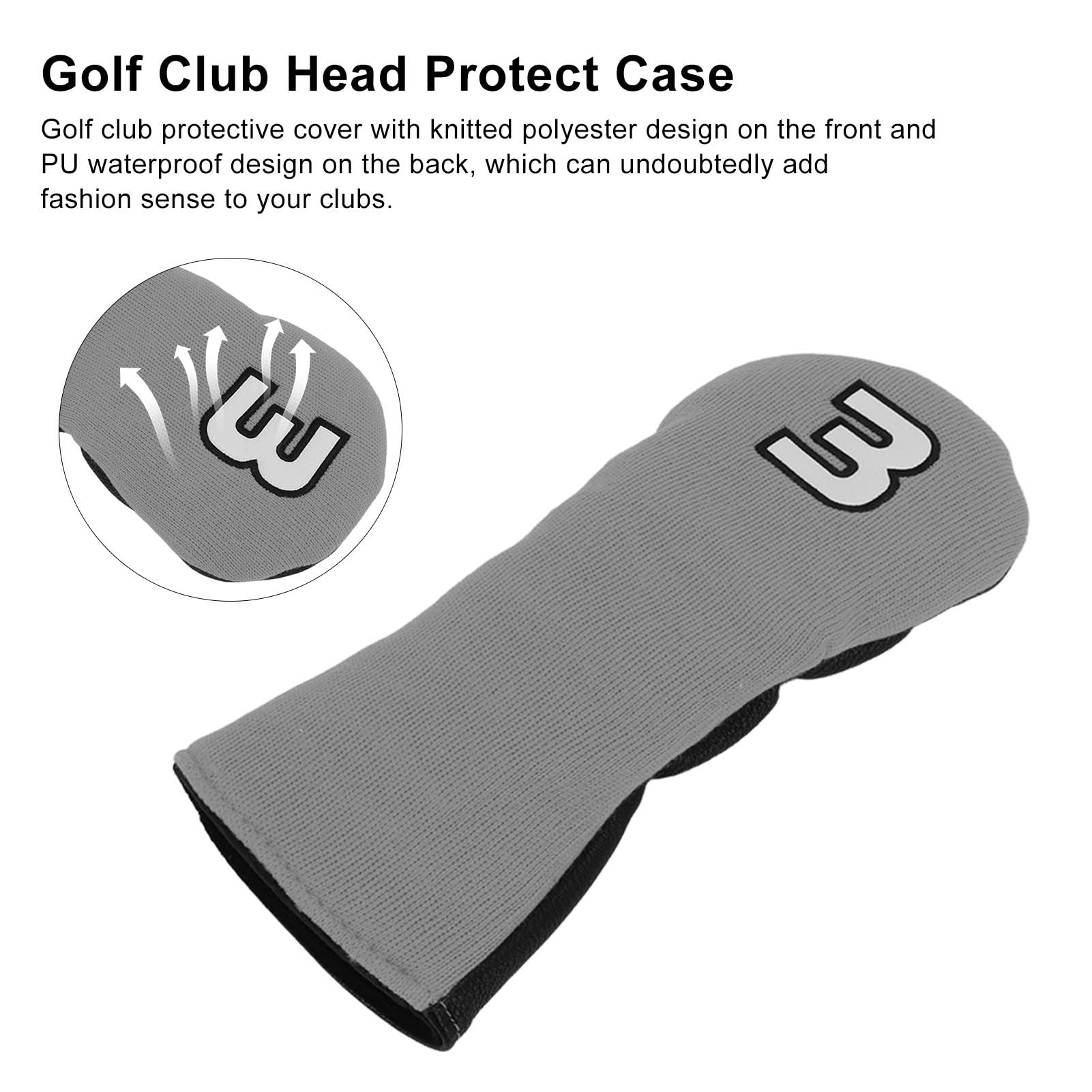 Golf Head Protector Cover, Knitted Polyester Golf Knitting Club Headcovers for Golf(Gray-Black)