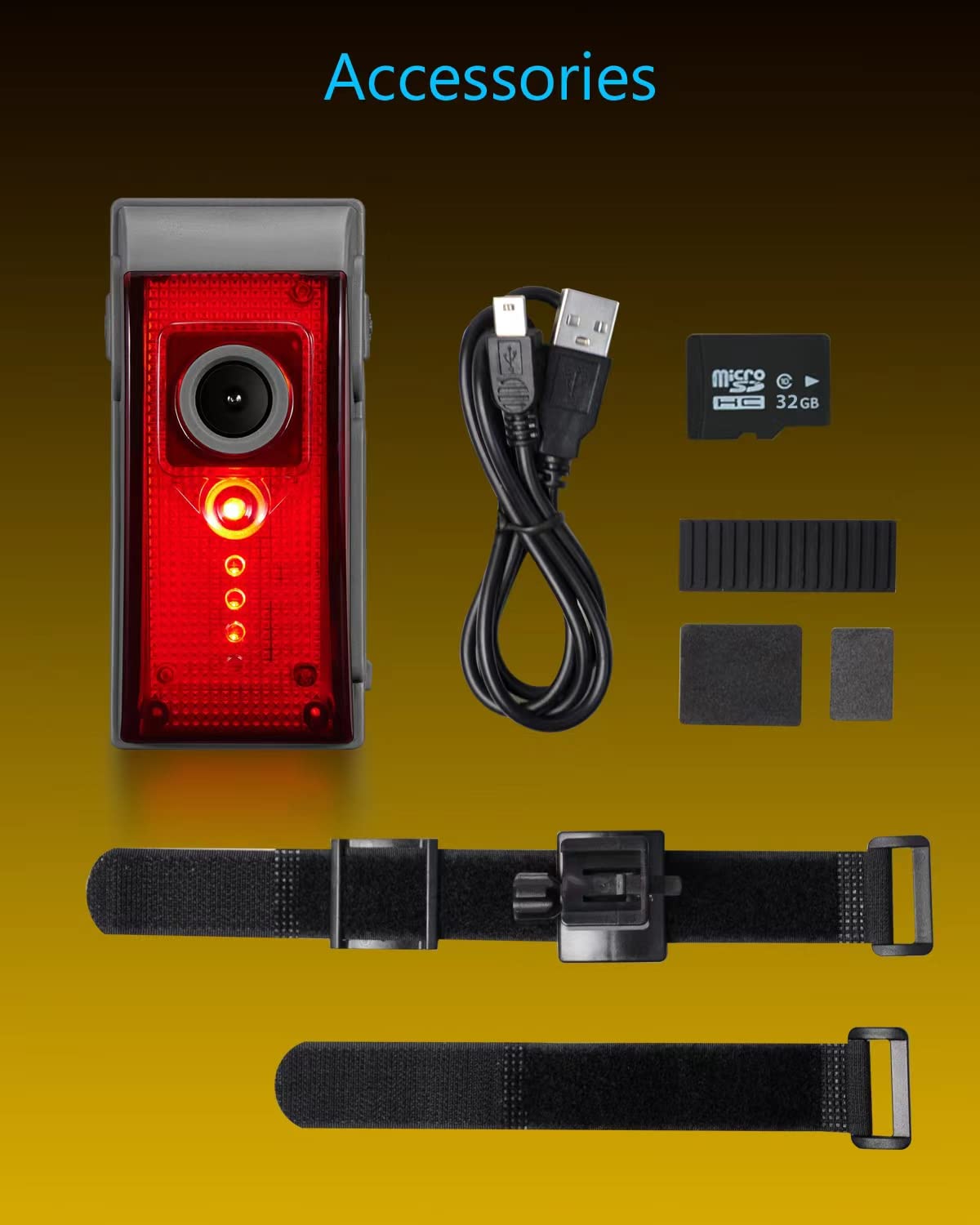 GIZTEK Rear Bike Light Camera Combo, 1080P Full HD, Built-in Rechargeable Battery, 32GB Memory Card Included, Rear Cycling Camera with Tail Light