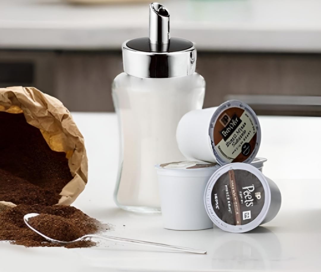 J&M DESIGN Sugar Dispenser with Pour Spout & Shaker For Coffee, Cereal Bowl, Tea & Baking Lid for Easy Spoon Measuring Pour - 7.5oz Glass Jar Container - Dishwasher Safe