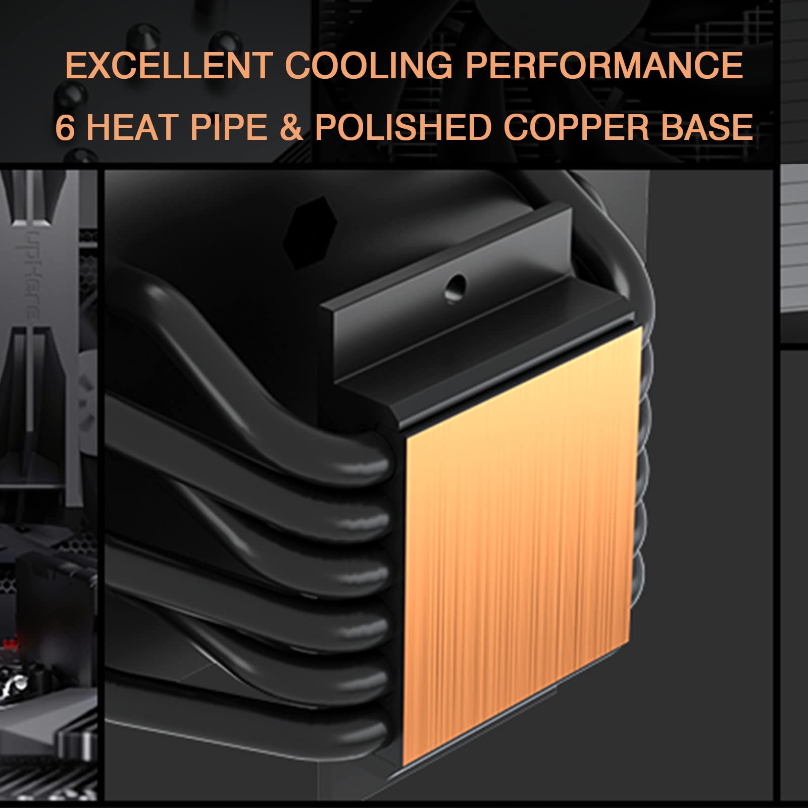 novonest CPU Air Cooler,6 Heat Pipes Fully Pressed Copper Flat Base,PWM 120mm Processor 230W TDP Black Cooler,5V ARGB Light Sync/Auto RGB,Intel LGA 1700/2011/2066, AMD AM5/AM4/AM3/AM2,C6C
