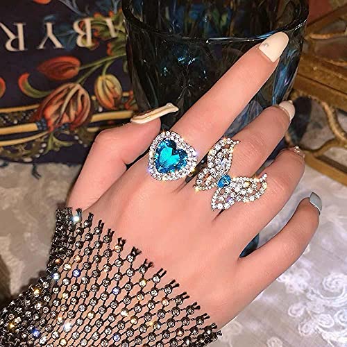 Houchu Open Ring Retro Simple Butterfly Women Alloy Zircon Geometric Finger Ring(Love)