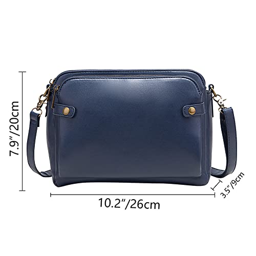 JQWYGB Crossbody Leather Bags for Women - Three-Layer Leather Crossbody Shoulder & Clutch Bag Purses (Dark Blue)