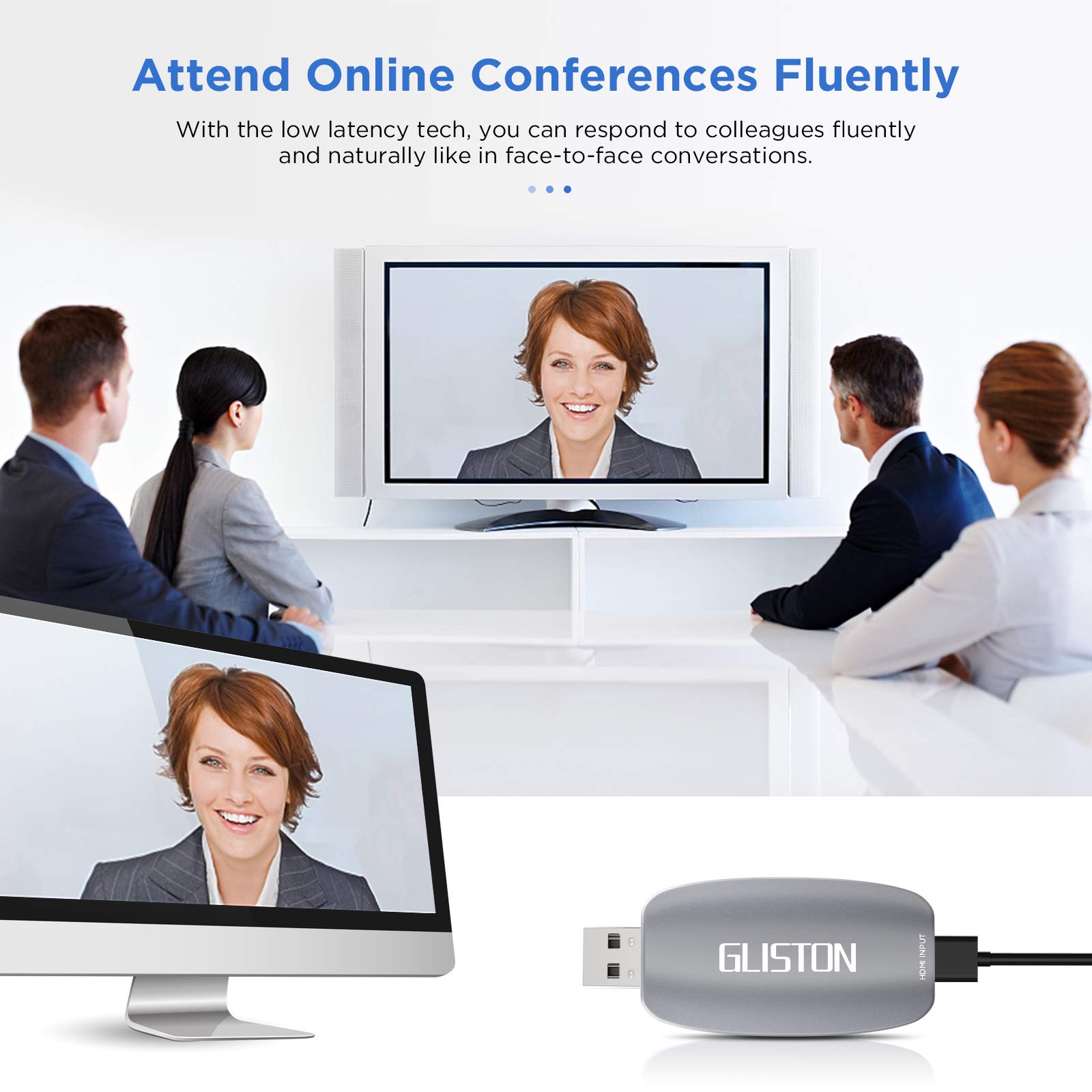 GLISTON Audio Video Capture Card, USB 2.0 30FPS HDMI Capture Card for Gaming, Streaming, Teaching, Video Conference, Broadcasting or Facebook Portal TV Record