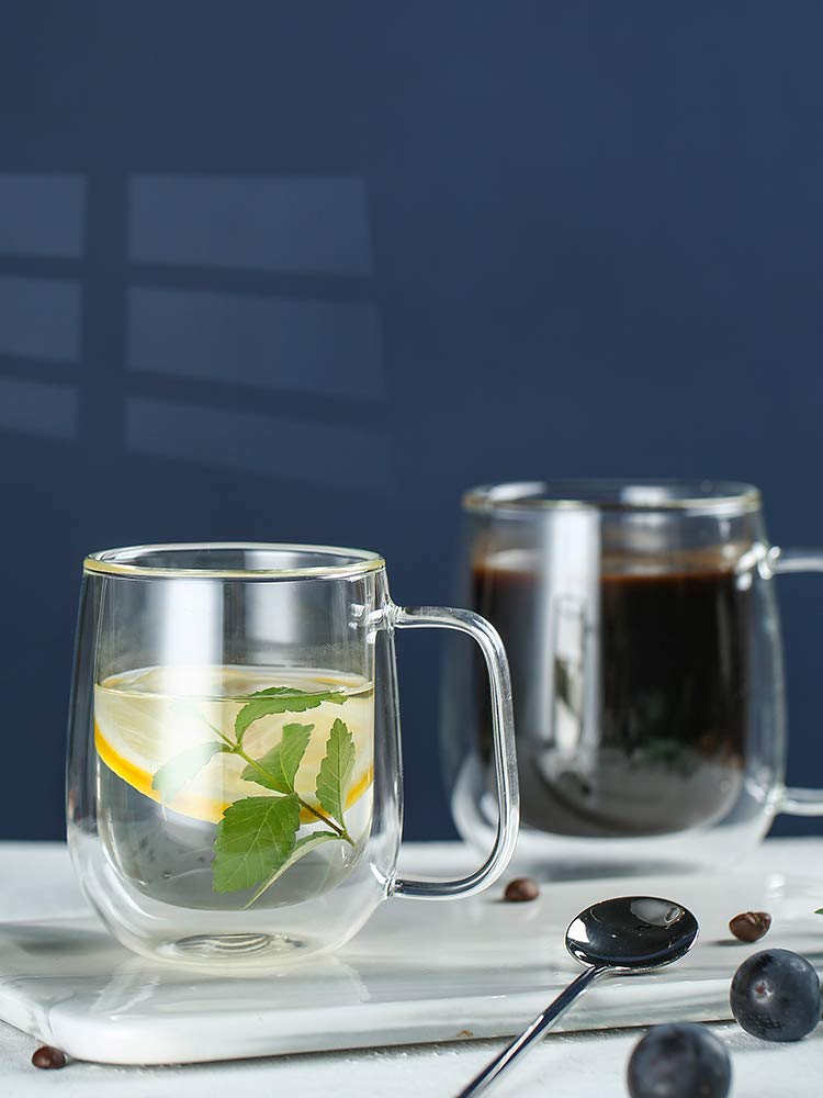 Hovico Insulated Coffee Mugs, Glass Coffee Mugs Set of 4, Clear Coffee Mug 12 Oz, Double Wall Glass Coffee Cups for Latte, Cappuccino, Americano, Tea and Beverage