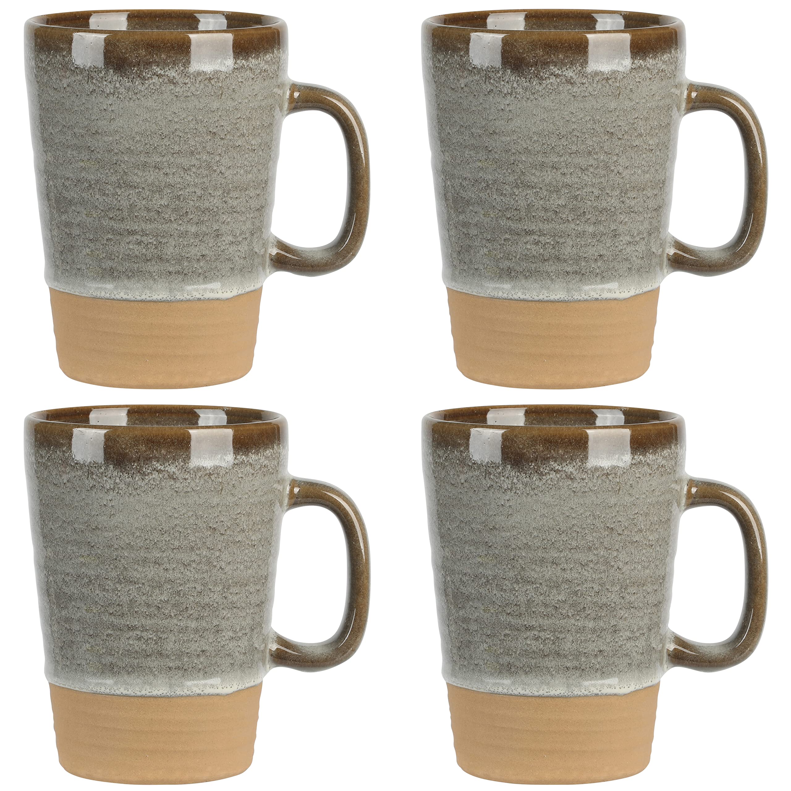 Gibson Elite Mayfair Bay Embossed Double Bowl Dinnerware Set, Service for 4 (16pcs), Green and Gibson Elite 4 Pack Dreamweaver Terracotta Reactive 17 OZ Mug Set - Earthy Brown