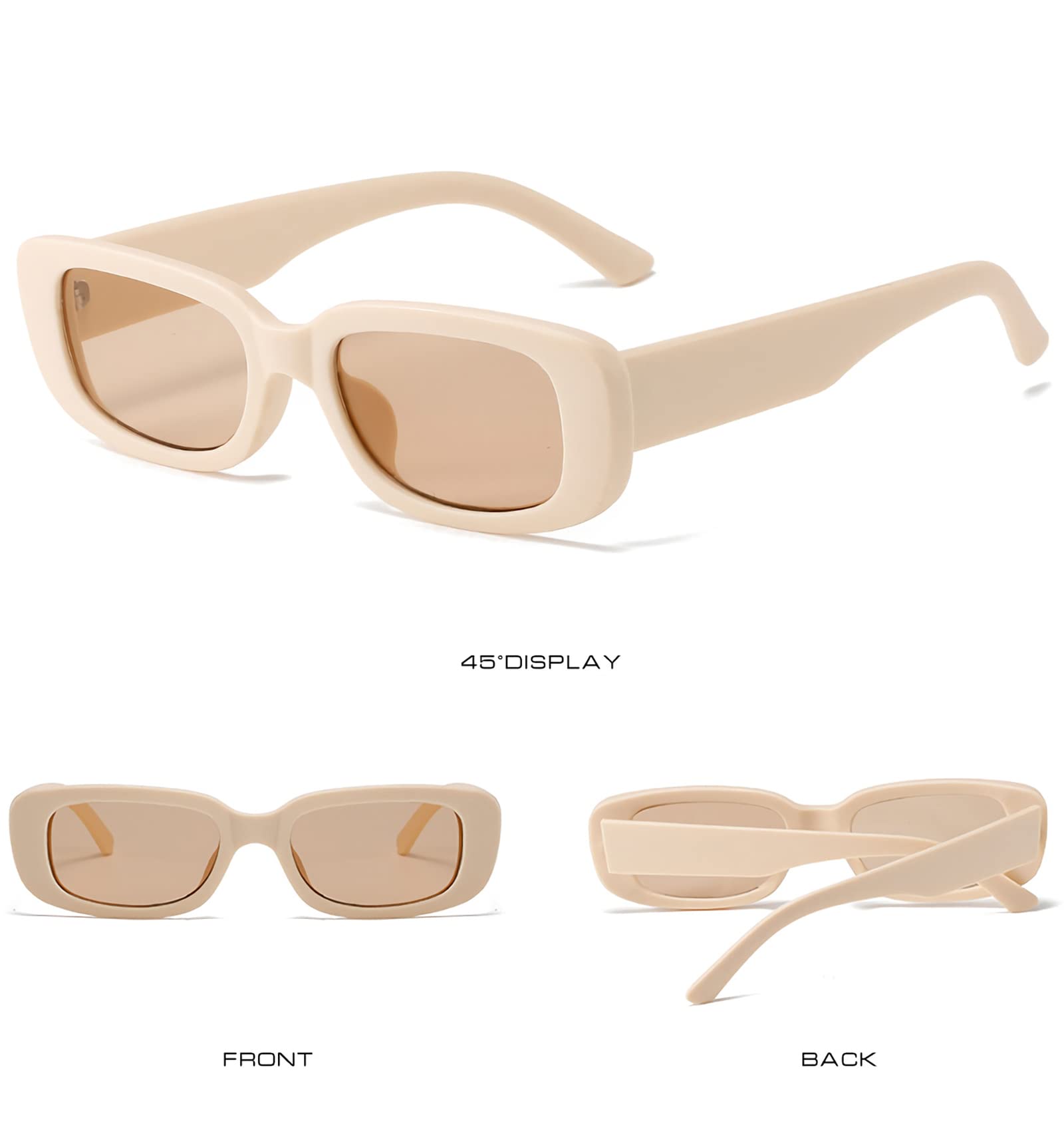 KUGUAOK Trendy Rectangle Sunglasses for Women Retro Small Square Sun Glasses UV 400 Protection Travel Goggles 3/4PACK
