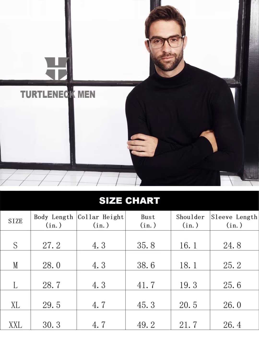 HOPLYNN Men's 2 Pack Fleece Lined Turtleneck Men Thermal Turtle Neck Long Sleeve Shirts Mock Pullover Sweater Tops Black Grey X-Large