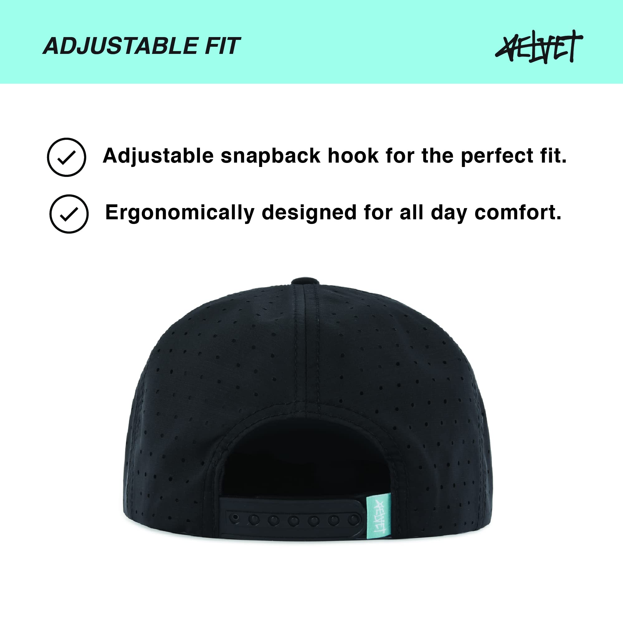 Hydro Waterproof Men's Hat, Sports Performance Snapback Cap with Rope, Water Proof Baseball Hat for Golf, Running, Gym, Boating, Moisture Sweat Resistant, One Size Fits All Melins, Unisex Black