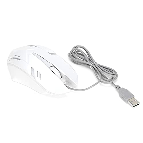 Hilitand Wired Mouse,1000 DPI,3 Keys,Ergonomic USB Gaming Office Business, Luminous Optical Computer Laptop Mouse Mice,with Game‑Level Sensor, for Game(White)