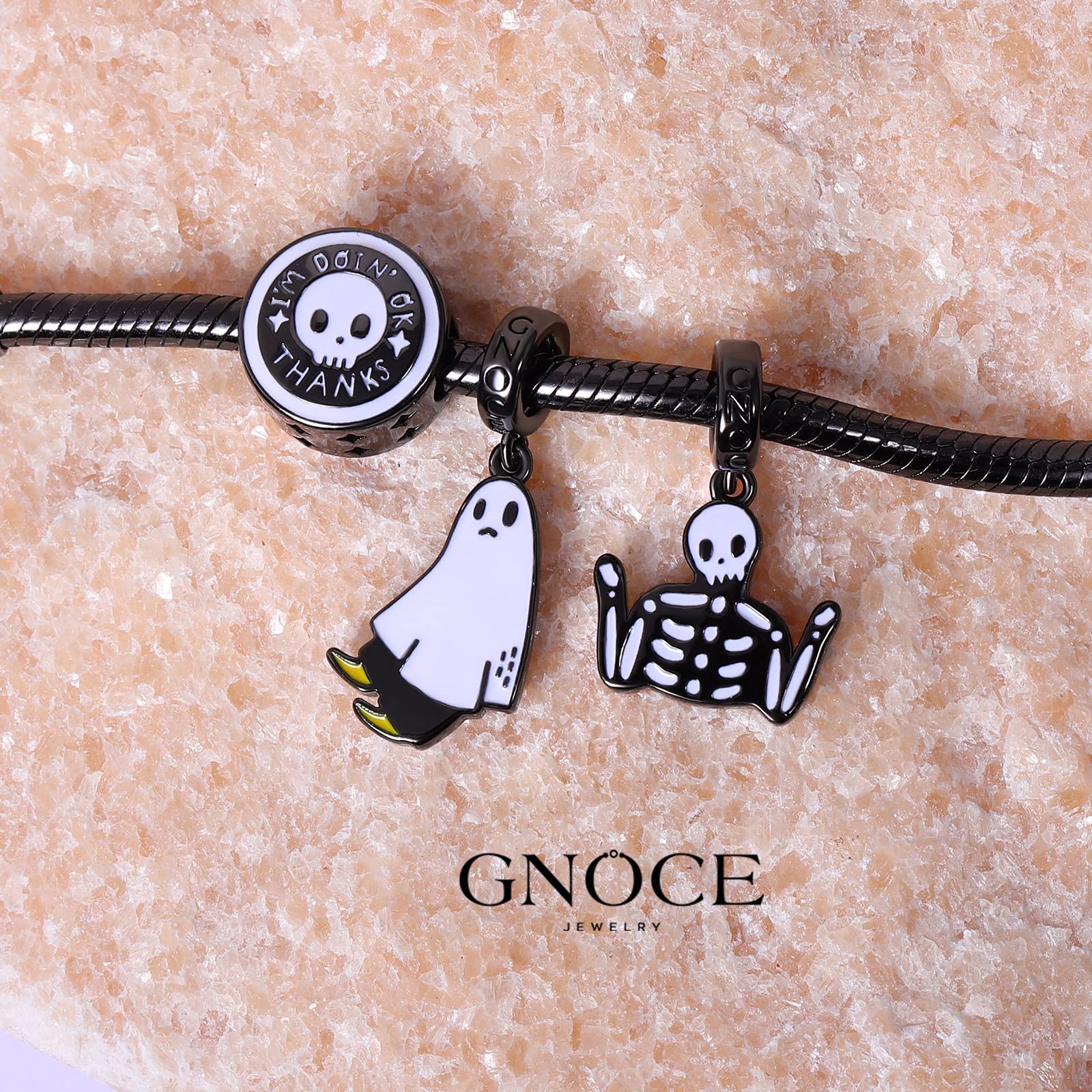 GNOCE Skull Charm Bead Sterling Silver Sad Ghost Club-Skelly Charms Fit Bracelet/Necklace Gift For Women Wife