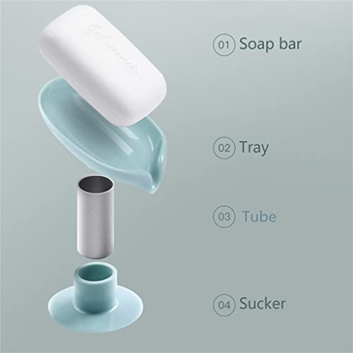 HALOU Leaf Shape Soap Box Drain Soap Holder Box Bathroom Shower Soap Holder Sponge Storage Tray Sucker Box (Color : Gray, Size : 13 * 10.5 * 8.5cm)