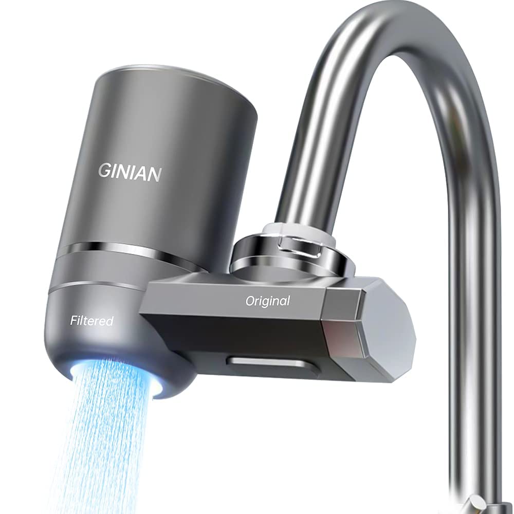 Ginian Water Filter for Sink Faucet Mount Filter Purifier System,UV Blue Light Household Kitchen Filter,New Leak-Proof Technology，Filters Over 60 substances