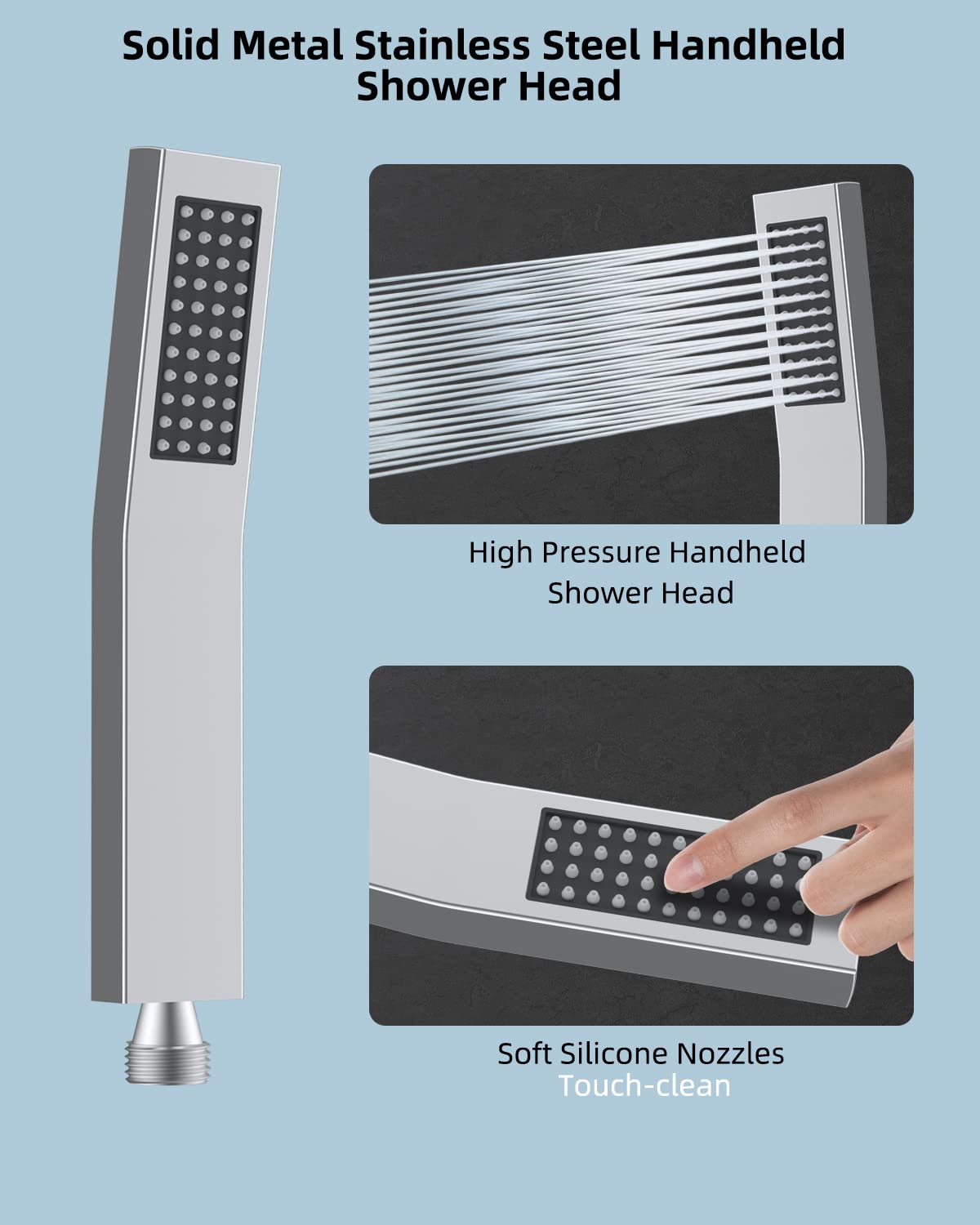 Hibbent All Metal Shower Head, 10'' High Pressure Rainfall Shower Head, Showerhead Combo/Handheld Shower Wand, 12'' Adjustable Curved Shower Extension Arm, 71'' Hose, 2 Shower Head Holders, Chrome