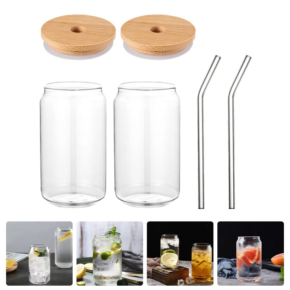 Hemoton 2Pcs Mason Jar with Lid and Straw, 12oz Wide Mouth Mason Jar Drinking Glasses Cups, Reusable Iced Coffee Cup, Cocktail Glasses, Transparent Silicone Sleeve Bamboo Lid, for Juices Cocktail