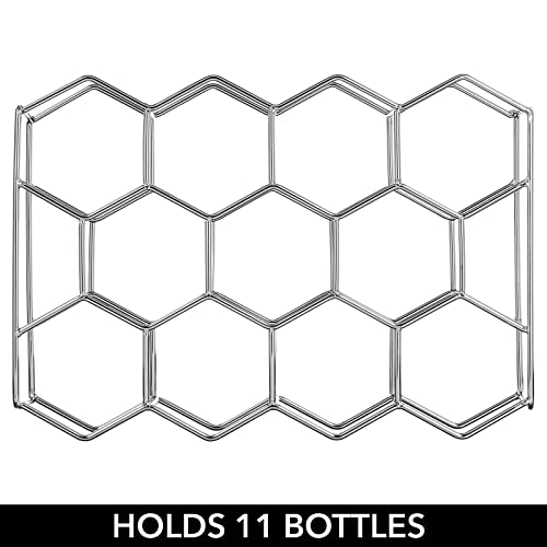 mDesign Metal Hexagon 3-Tier Wine Rack - Minimalist Bottle Holder for Kitchen Countertop, Pantry, or Refrigerator Space - Wine, Beer, Pop/Soda, Water Bottles, and Juice - Holds 11 Bottles - Chrome