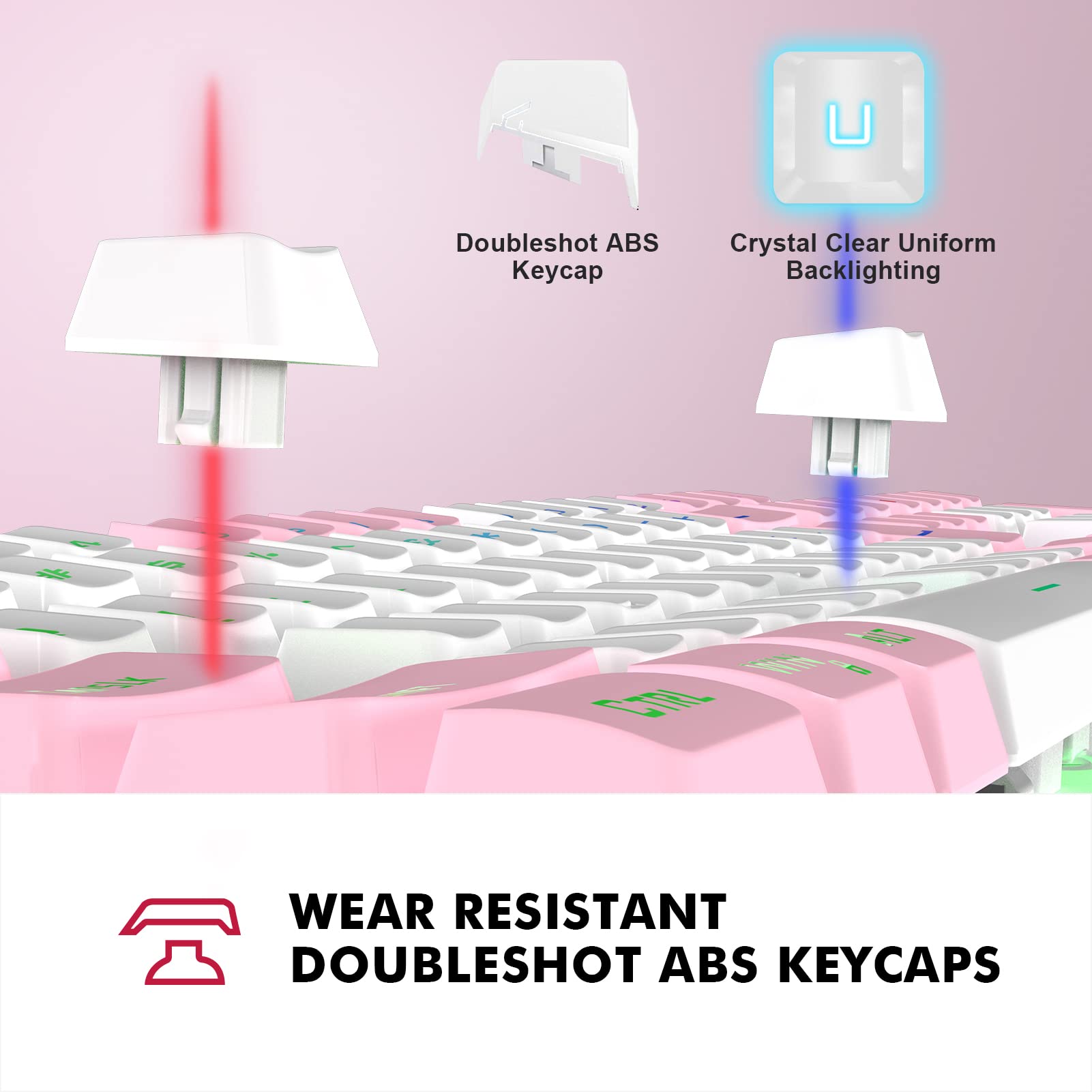NPET K10 Wired Gaming Keyboard, RGB Backlit, Spill-Resistant Design, Multimedia Keys, Quiet Silent USB Membrane Keyboard for Desktop, Computer, PC（Camellia）