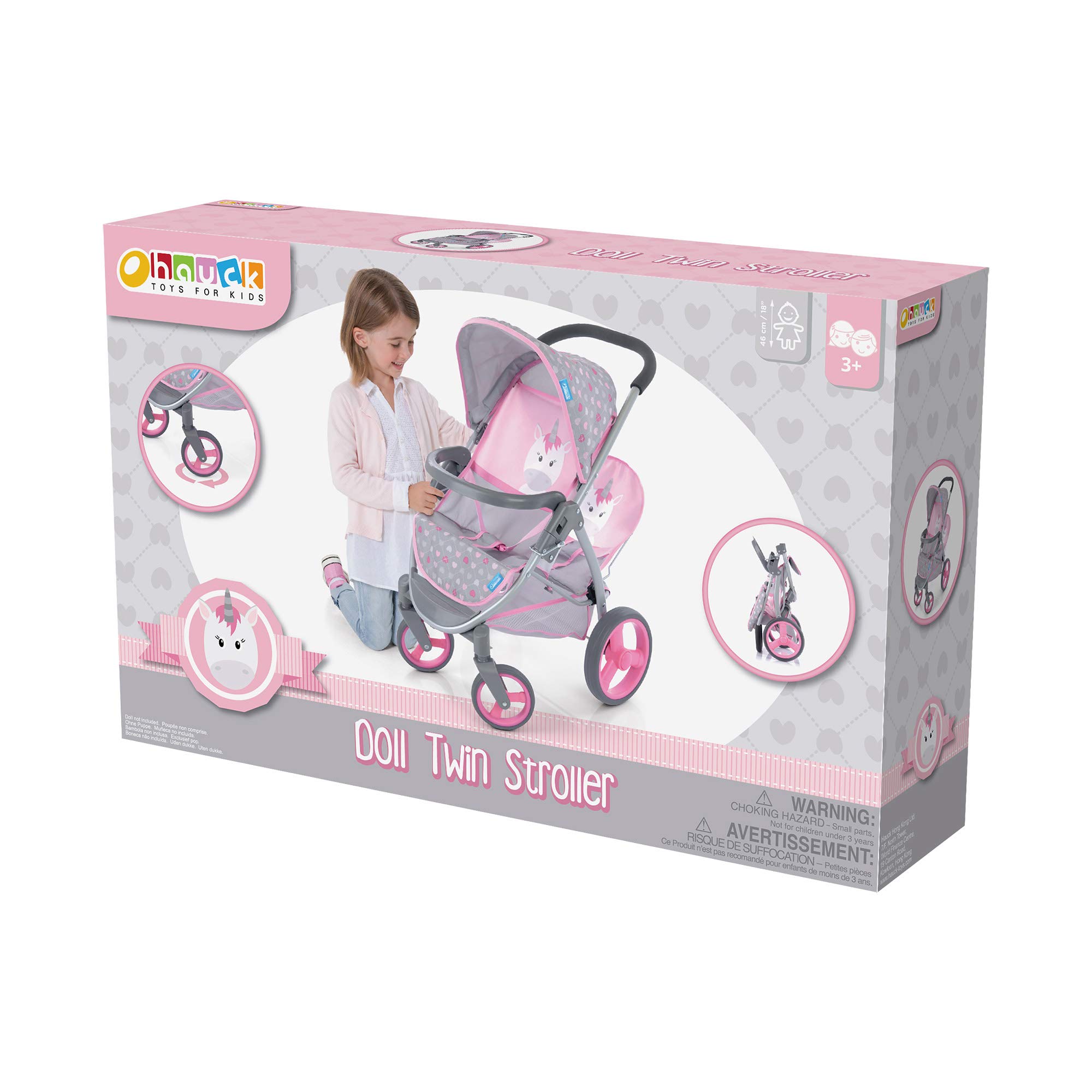 Hauck Unicorn Malibu Duo Stroller with Front Swivel Wheels, Perfect Stroller for Twin Dolls or Siblings, Multi