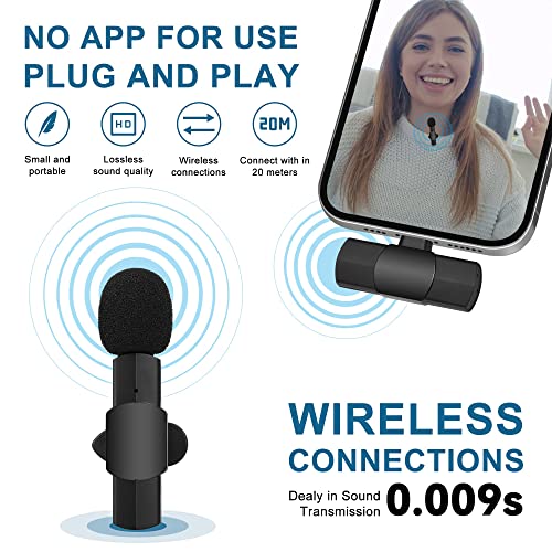 GRTPRTS Wireless Microphone for iPhone iPad, Lavalier Microphone for Video Recording, TikTok Facebook Live Steam, Youtubers, Vloggers, Interview, Clip-on Plug & Play Lapel Mic Auto-sync