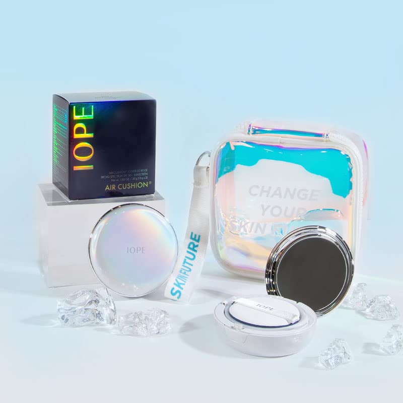 IOPE Air Cushion SPF 50+,Natural Coverage Foundation Makeup, Moisturizing Finish for Sensitive,Dry,Combination Skin,Korean Skin Care Cushion by Amorepacific,#21