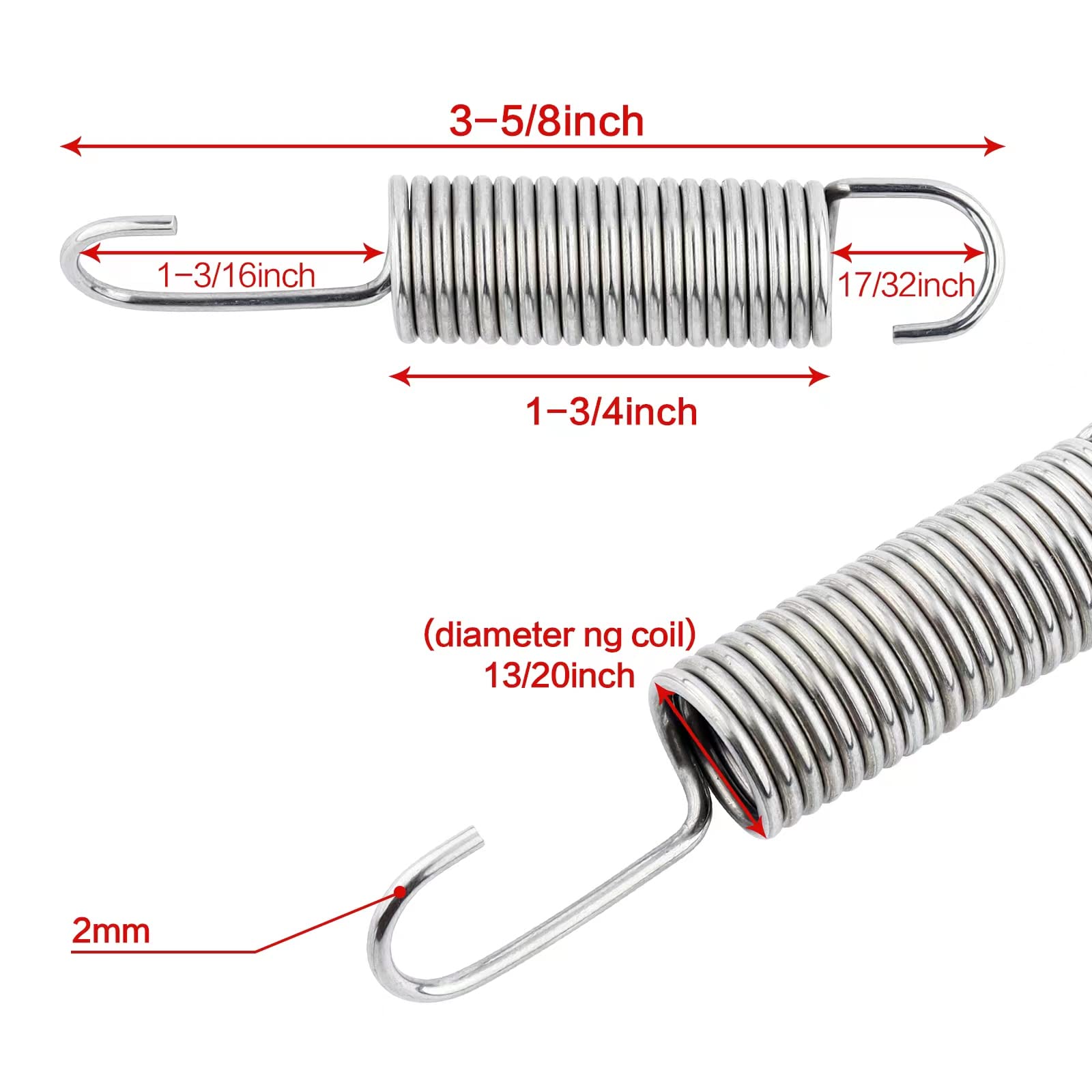 GNPADR 3-5/8" Stainless Steel Replacement Recliner Sofa Mechanism Tension Spring - Long Neck Hook
