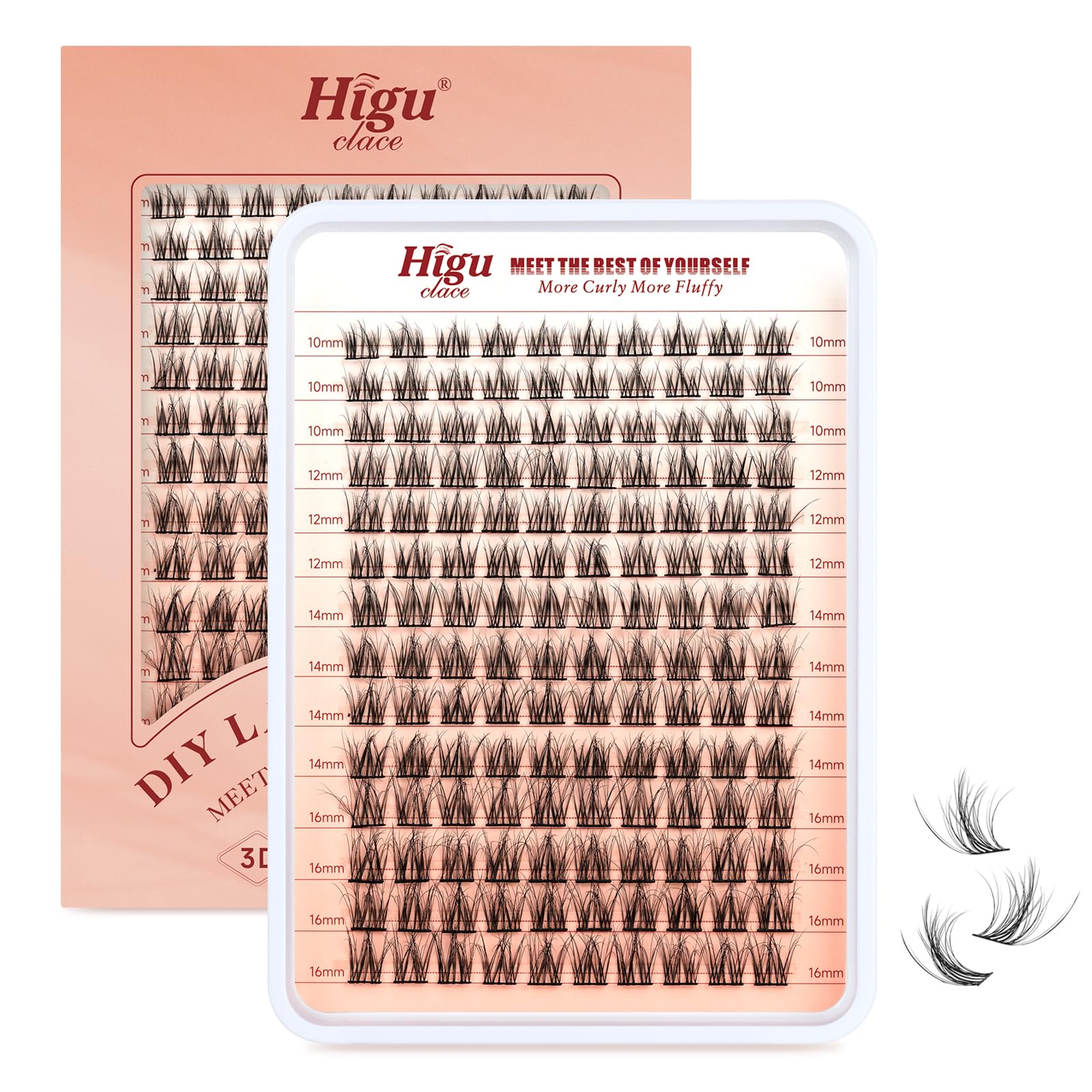 Higu clace Clusters Lashes 140PCS, DIY Eyelash Extensions 3D Fluffy Mixed 10-16mm Eyelash Clusters and Lash Bond and Seal & Cluster Lash Glue Remover