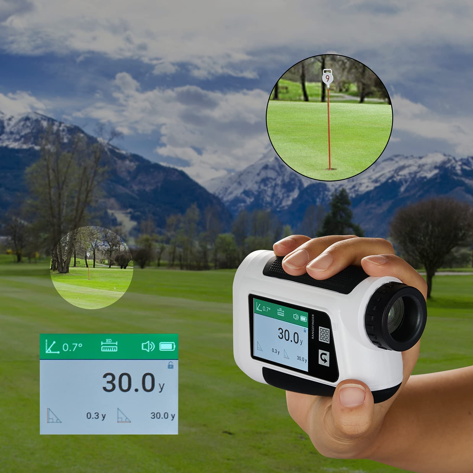 Golf Rangefinder, Rumia 1200 Yards Range Finder Golfing with Slope, LCD Touch Screen Display, 6X Magnification, Voice Feature, Rechargeable Range Finder for Hunter with Pin-Seeking, Flag Lock